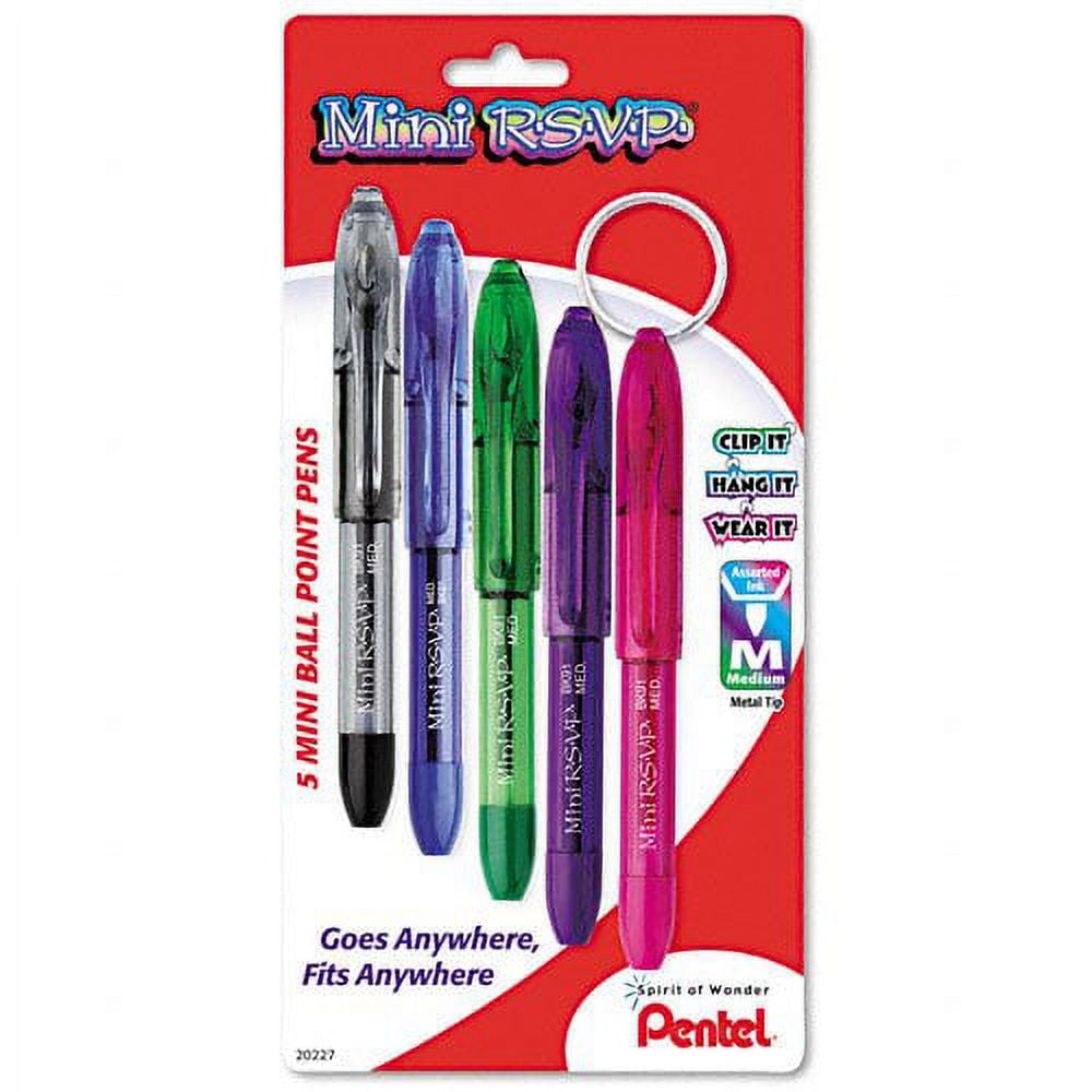 Pentel Mini R.S.V.P. Ballpoint Pen, Medium line, Assorted Ink Colors, 5 ...