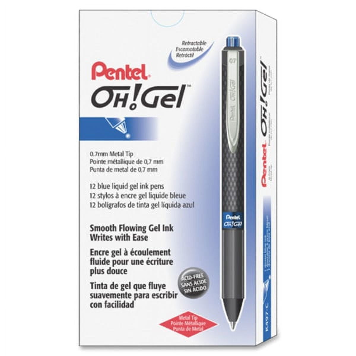 Pentel® OH! Gel Pens, Medium Point, 0.7 mm, Carbon Fiber Barrel, Blue ...