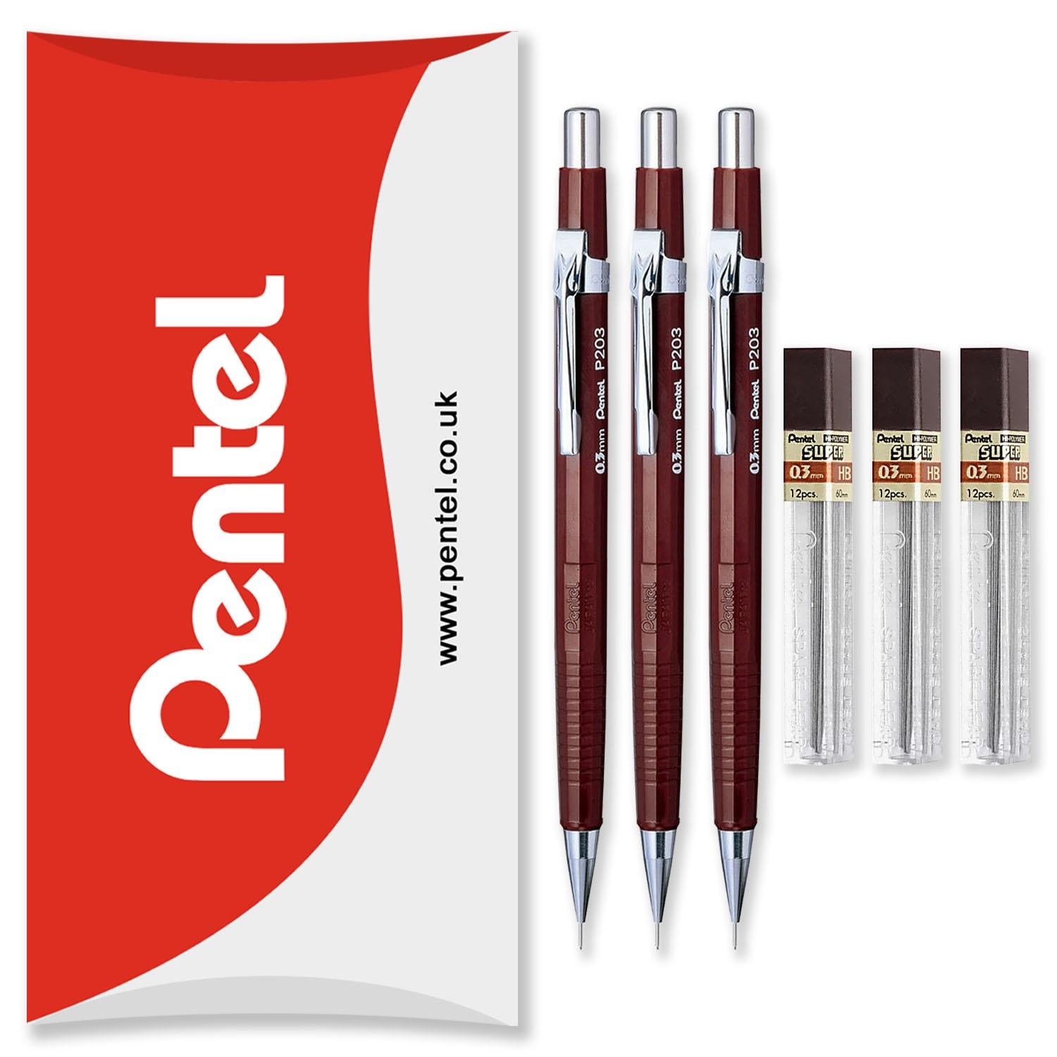 Pentel P203 Automatic Mechanical Pencils - HB Lead - With Refills ...