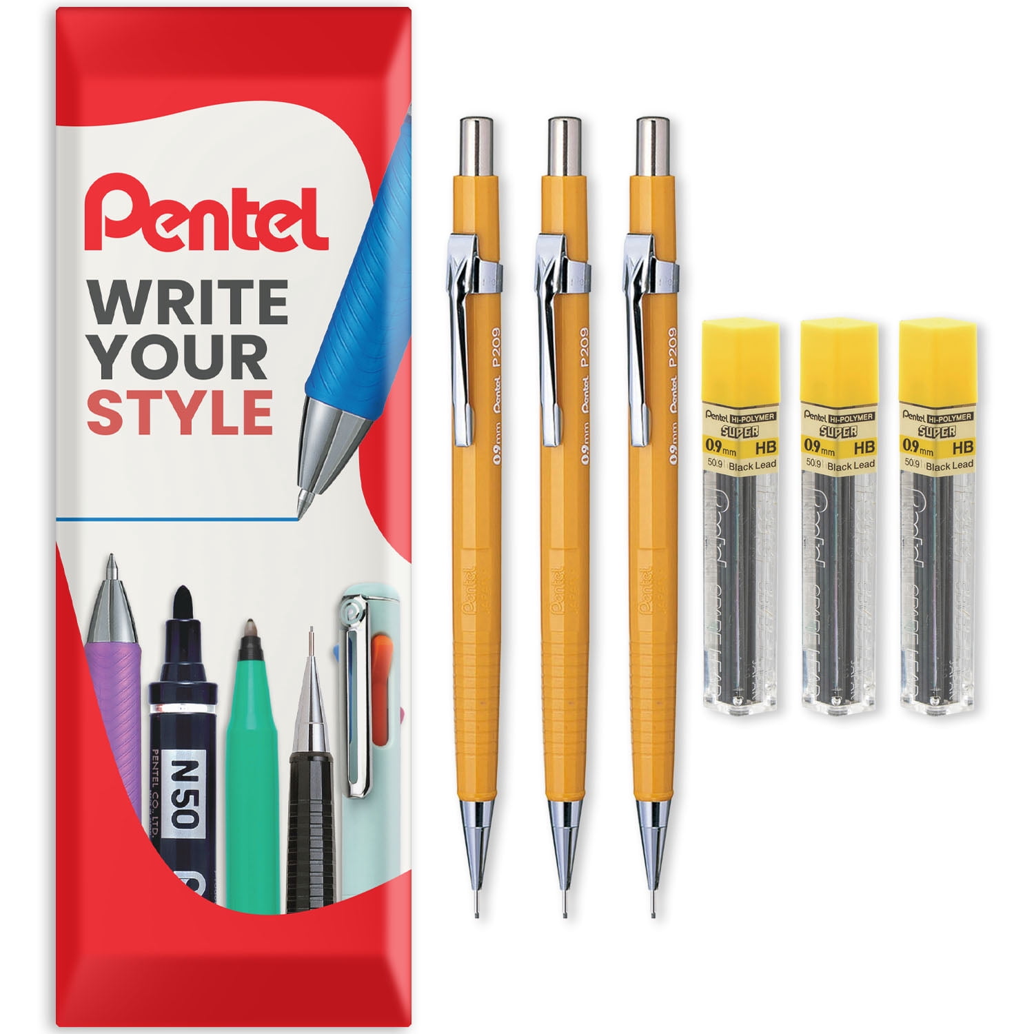 Pentel P209 Automatic Mechanical Pencils - HB Lead - With Refills ...