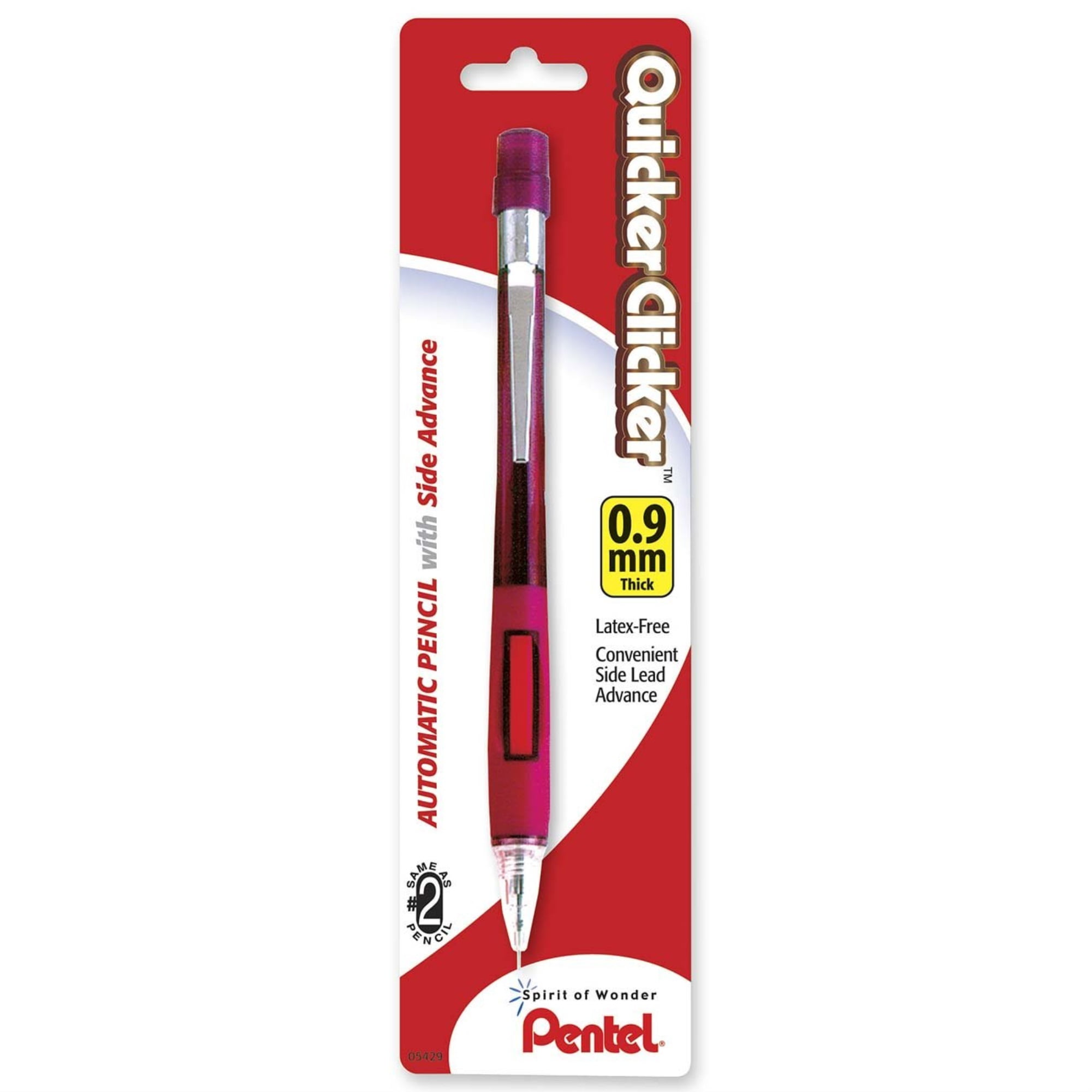 Pentel Quicker Clicker Automatic Pencil, 0.9mm, Transparent Burgundy ...