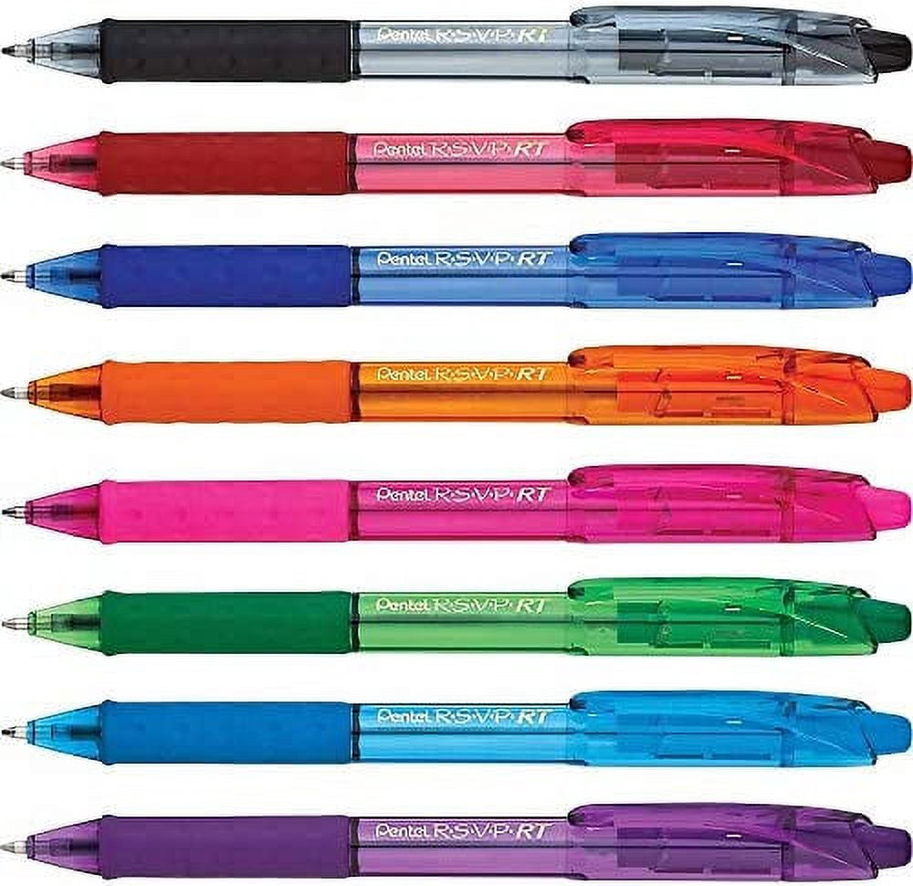 Pentel R.S.V.P. RT Colors New Retractable Ballpoint Pen, Medium Line, Assorted Ink Colors, Pack ...