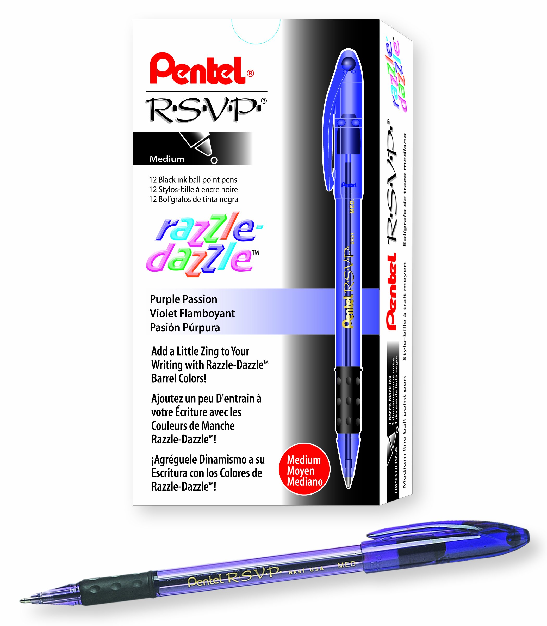 Pentel R.S.V.P. Razzle-Dazzle Ballpoint Pen, Medium Line, Violet Barrel ...