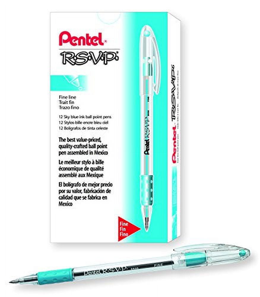 Pentel RSVP Fine Sky Blue Ball-Point Pen with Durable Tip and Ink - 12 ...