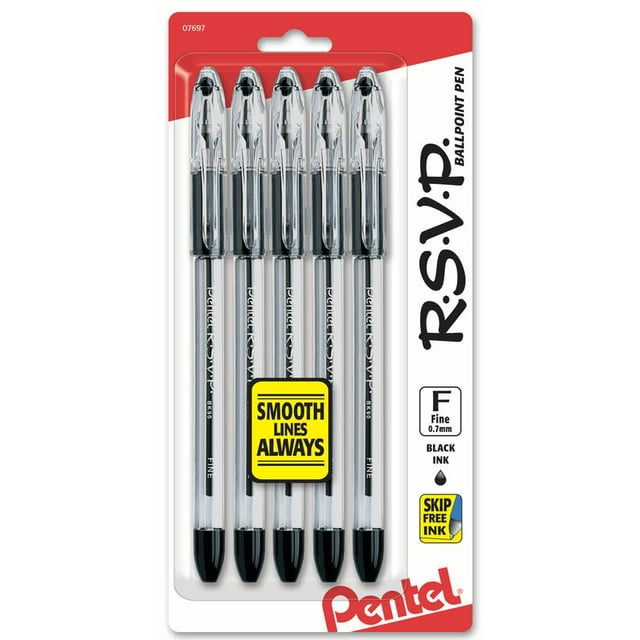 Pentel RSVP Ballpoint Pen, (0.7mm) Fine Line, Black Ink, 5 Pens Per ...