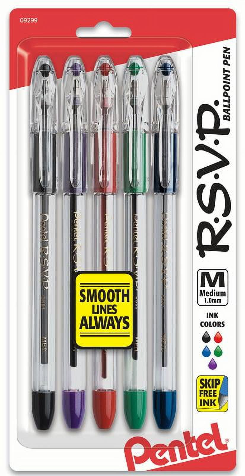 Pentel RSVP Ballpoint Pen, (1.0mm) Medium Line, Assorted Ink (A/B/C/D/V ...