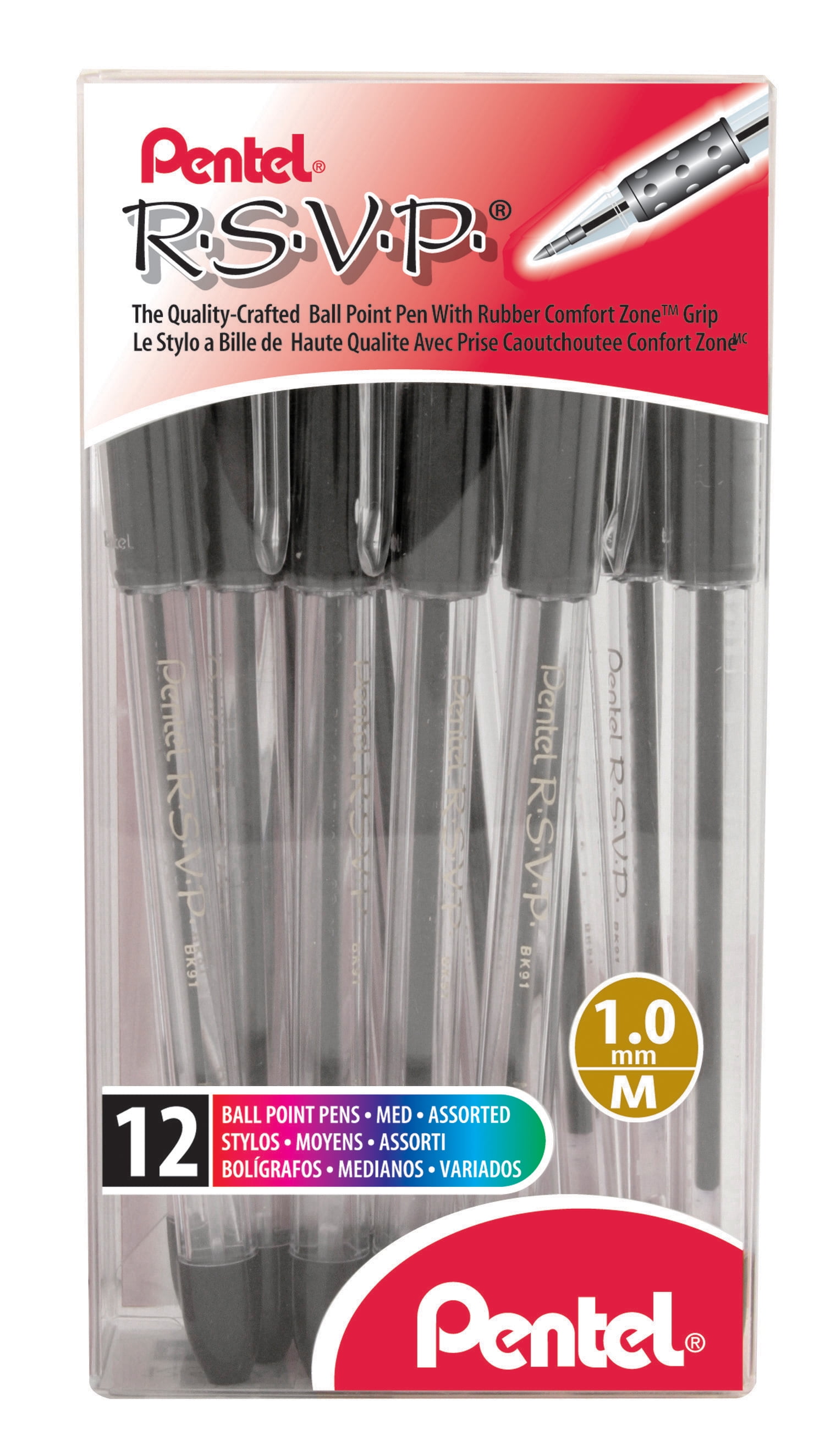 Pentel RSVP Ballpoint Pens, Capped, Medium Point, Assorted Ink Colors ...