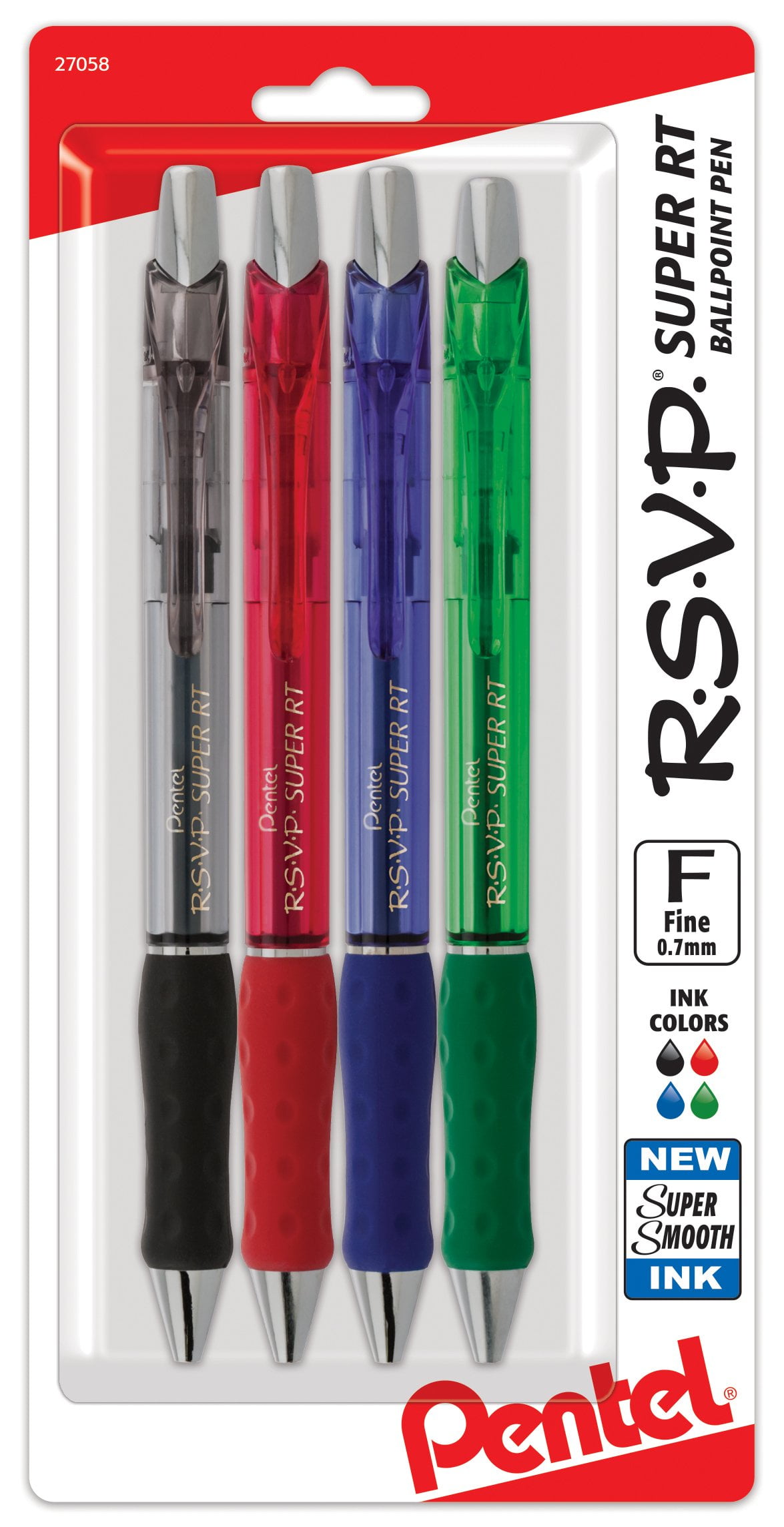 Pentel RSVP Super RT Ballpoint Pen, (0.7mm) Fine Line, Assorted Ink ...