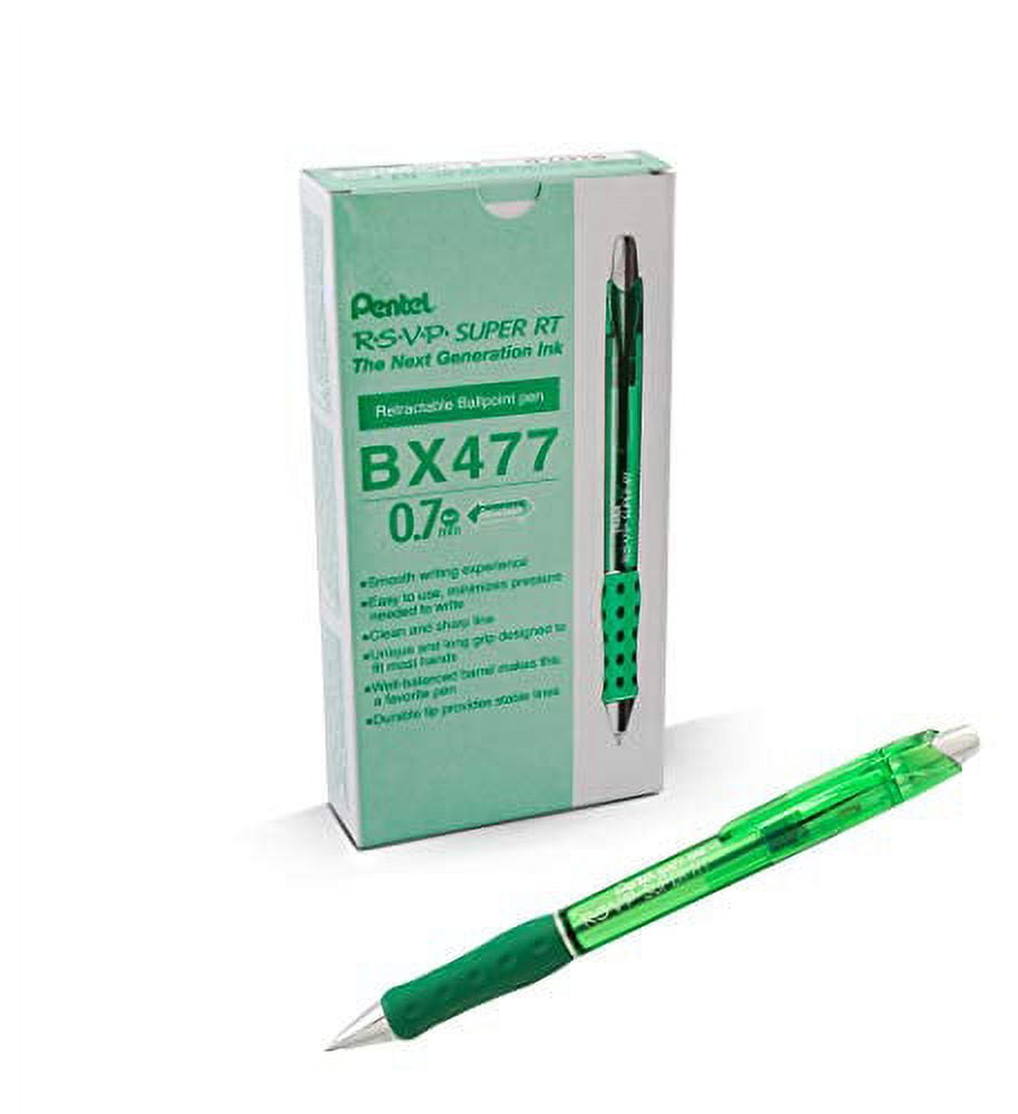 Pentel RSVP Super RT Ballpoint Pen, (0.7mm) Fine Line, green Ink ...
