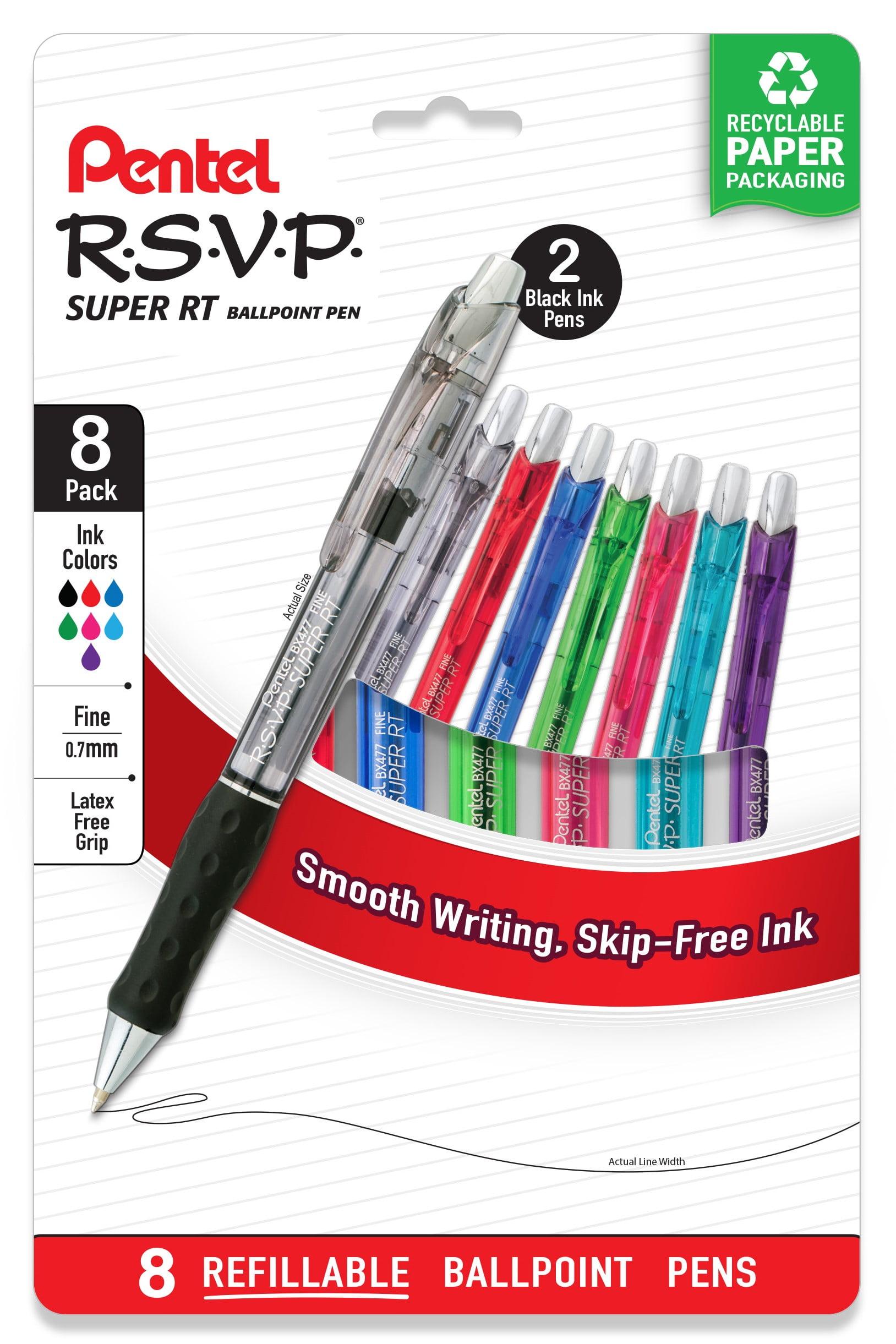 Pentel RSVP Super RT Ballpoint Pen, (0.7mm) Medium Line, Assorted Ink ...