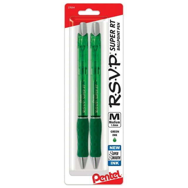 Pentel RSVP Super RT Ballpoint Pen, (1.0mm) Medium Line, green Ink, 2 ...