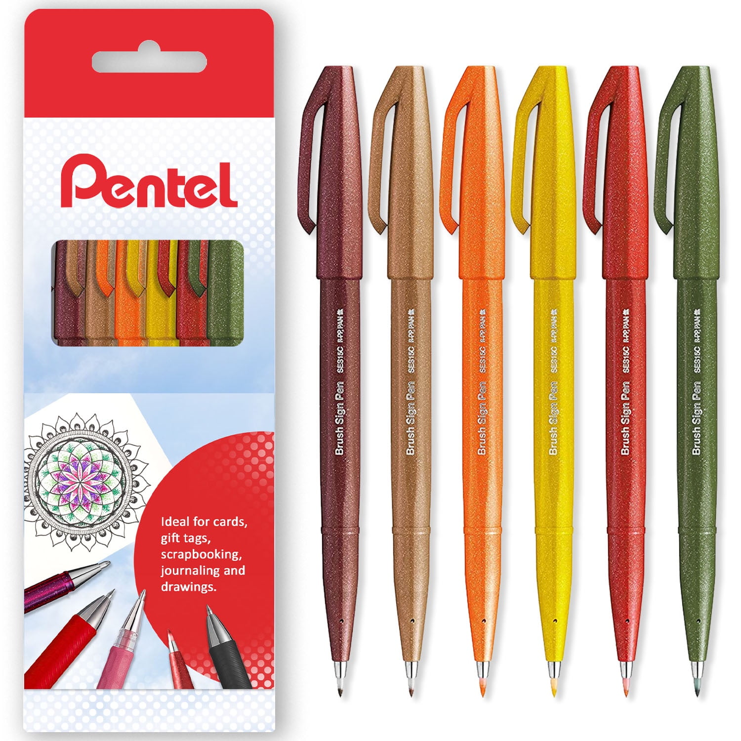 Pentel SES15C Brush Sign Pen Fibre Tip Marker Fineliner Pens - Gift Box ...