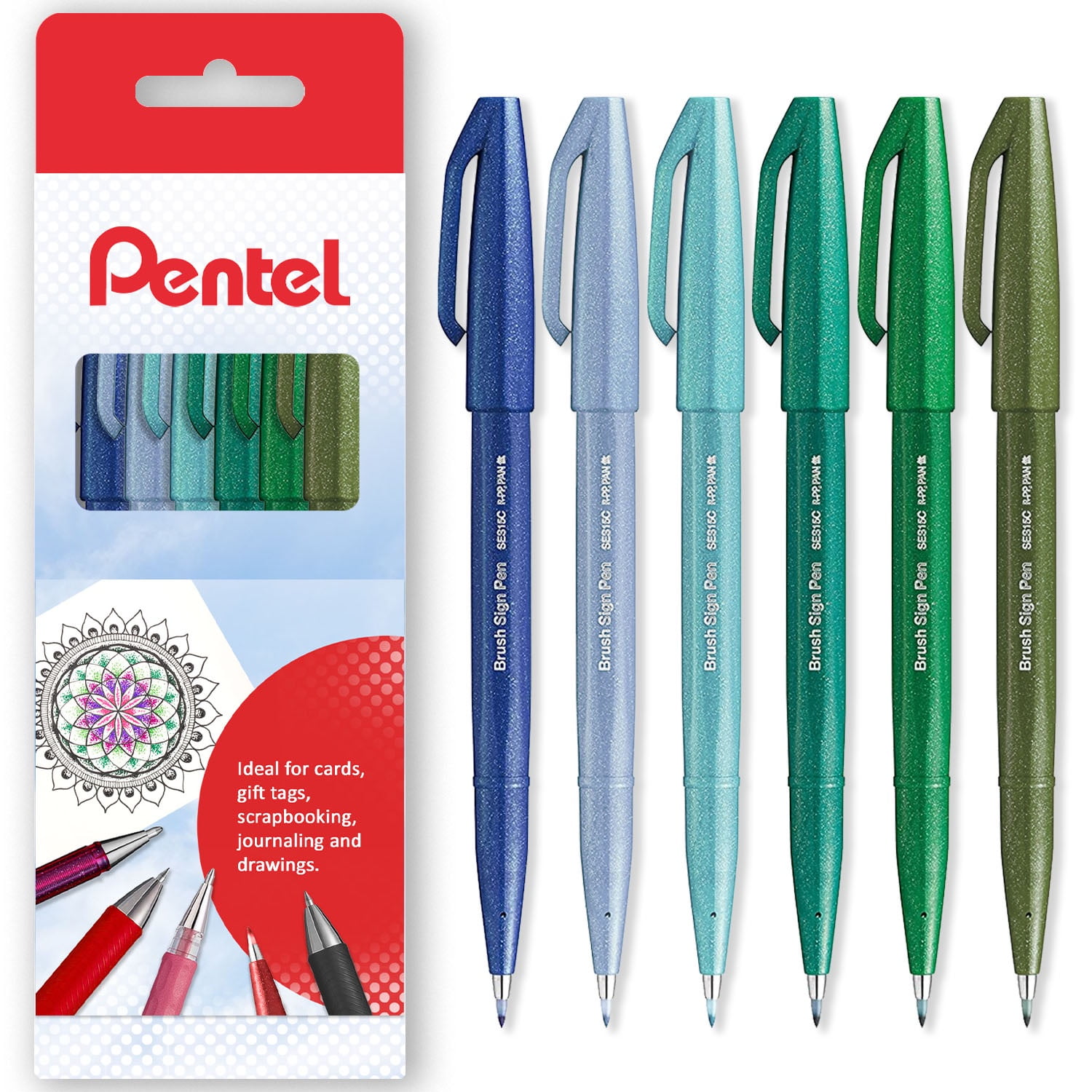 Pentel SES15C Brush Sign Pen Fibre Tip Marker Fineliner Pens - Gift Box ...