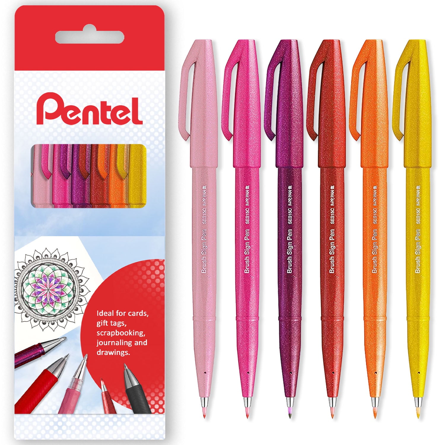 Pentel SES15C Brush Sign Pen Fibre Tip Marker Fineliner Pens - Gift Box ...