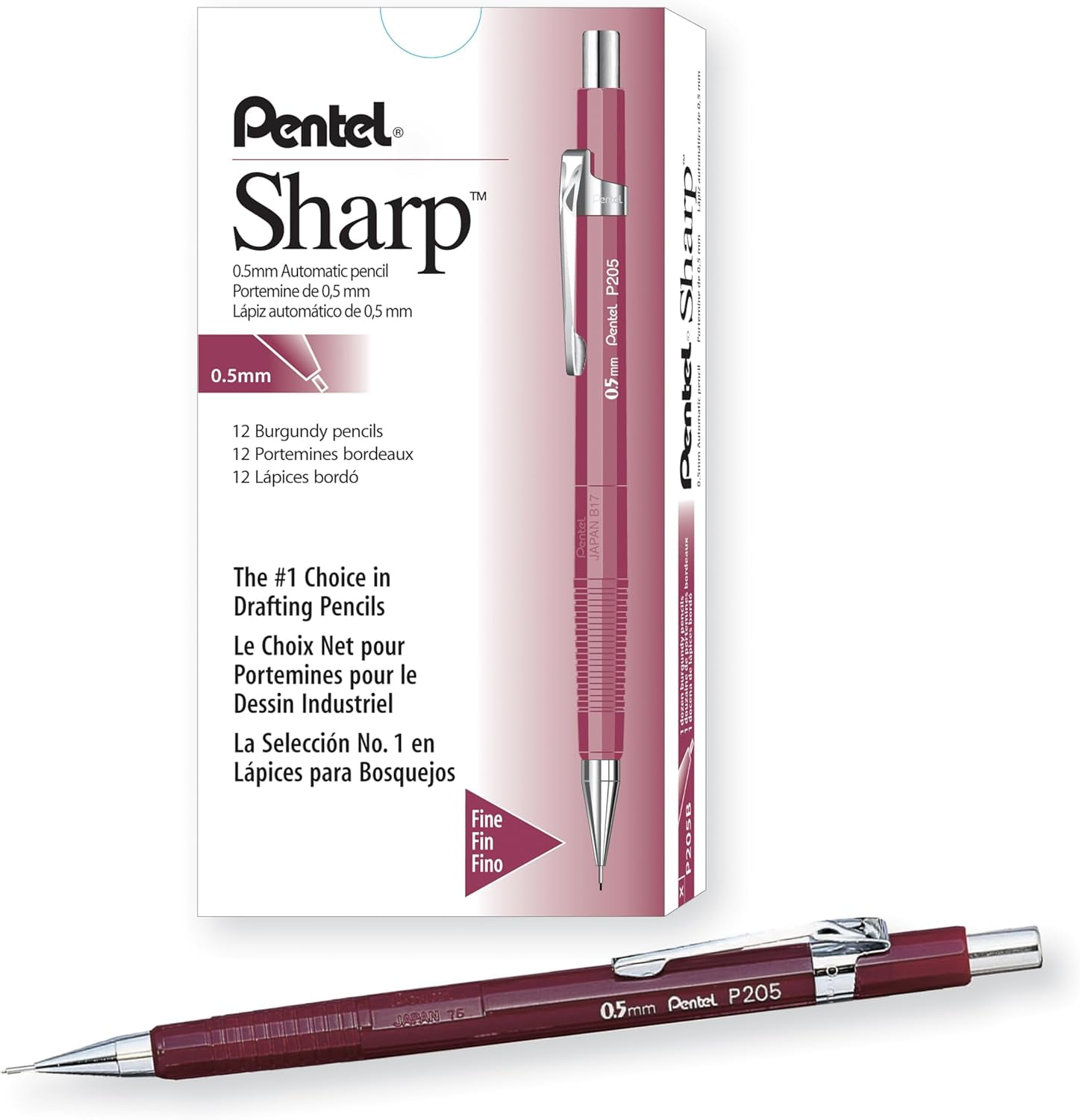 Pentel Sharp Automatic Pencil, 0.5mm, Burgundy Barrel, Box of 12 (P205B ...