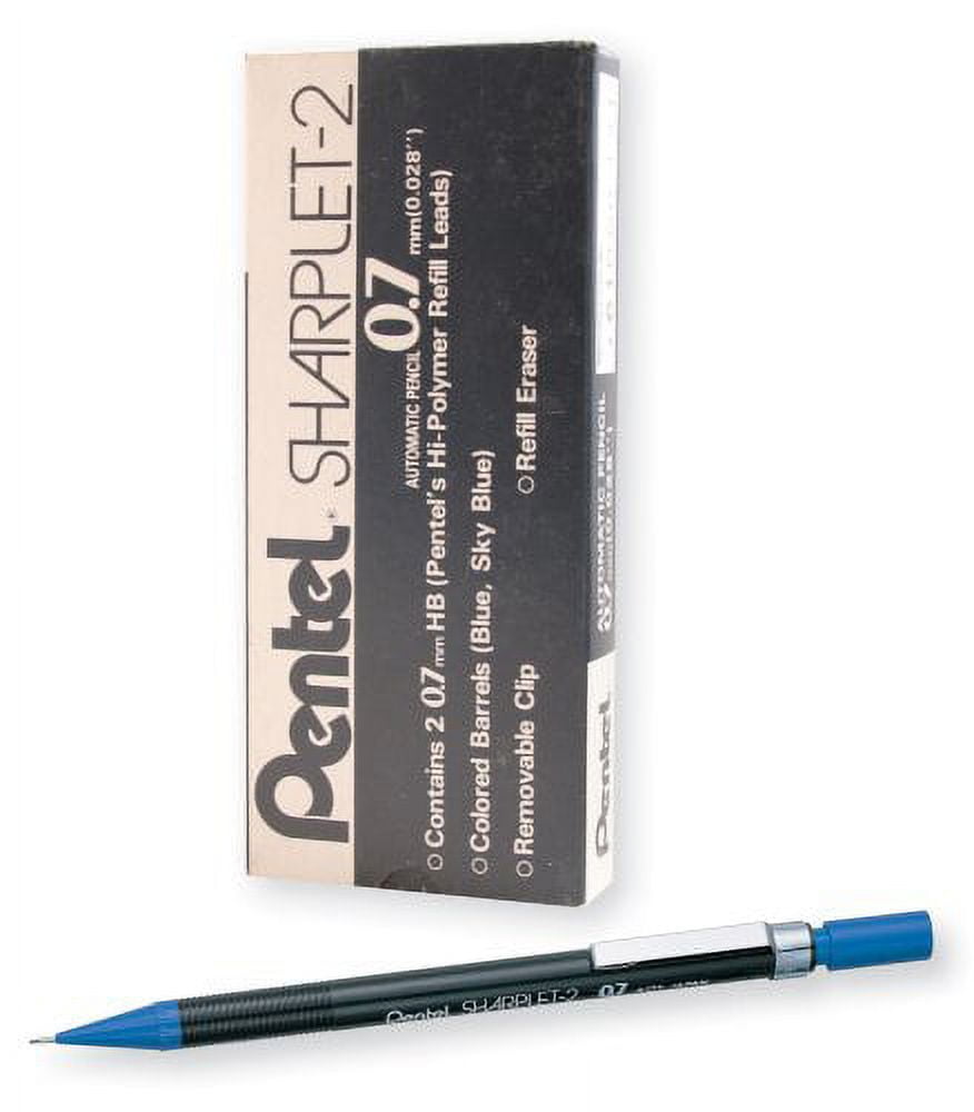 pentel sharplet-2, automatic pencil, 0.7mm lead size, blue barrel, box ...