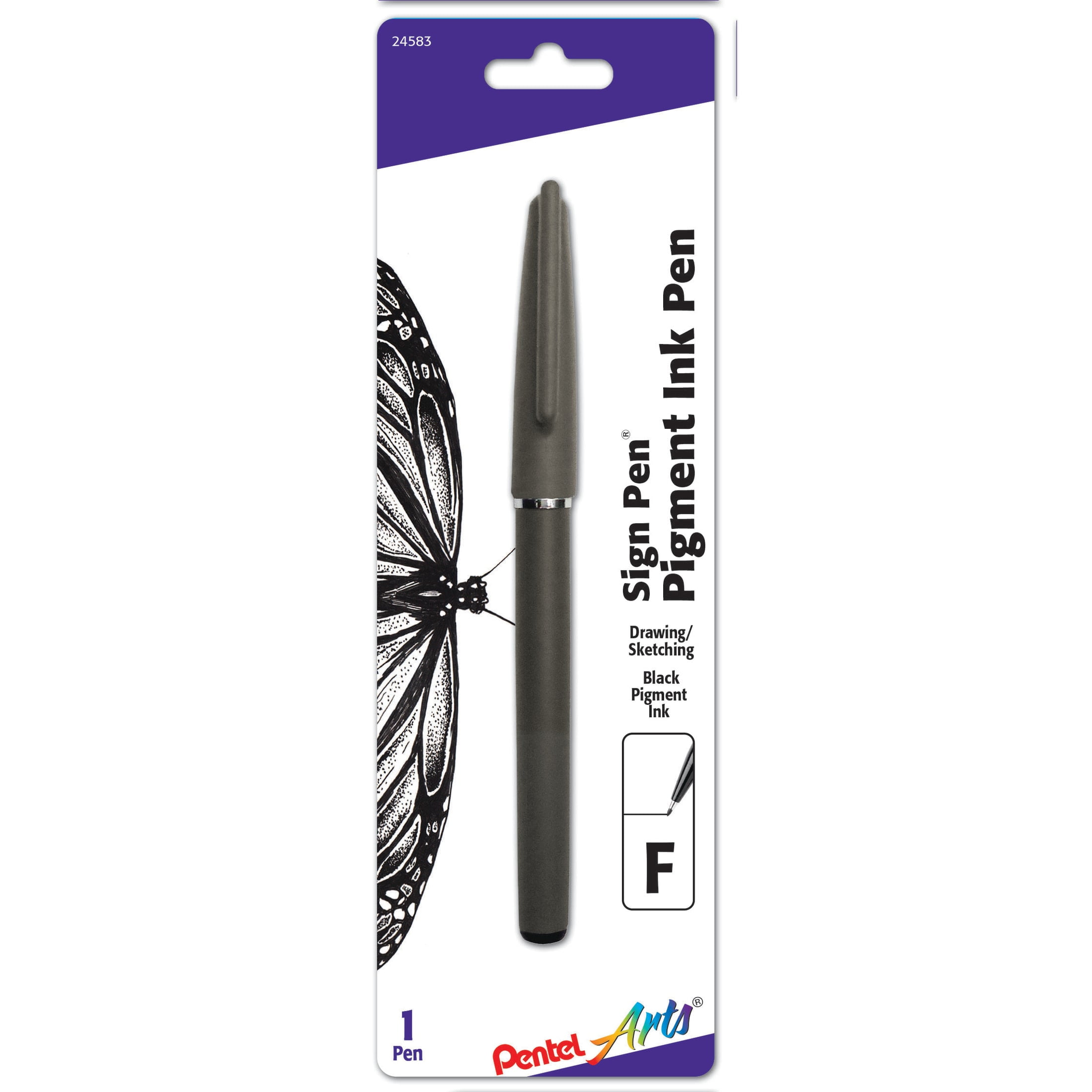 Pentel Sign Pen, Fiber-Tip, Black, Carded Packaging - Walmart.com
