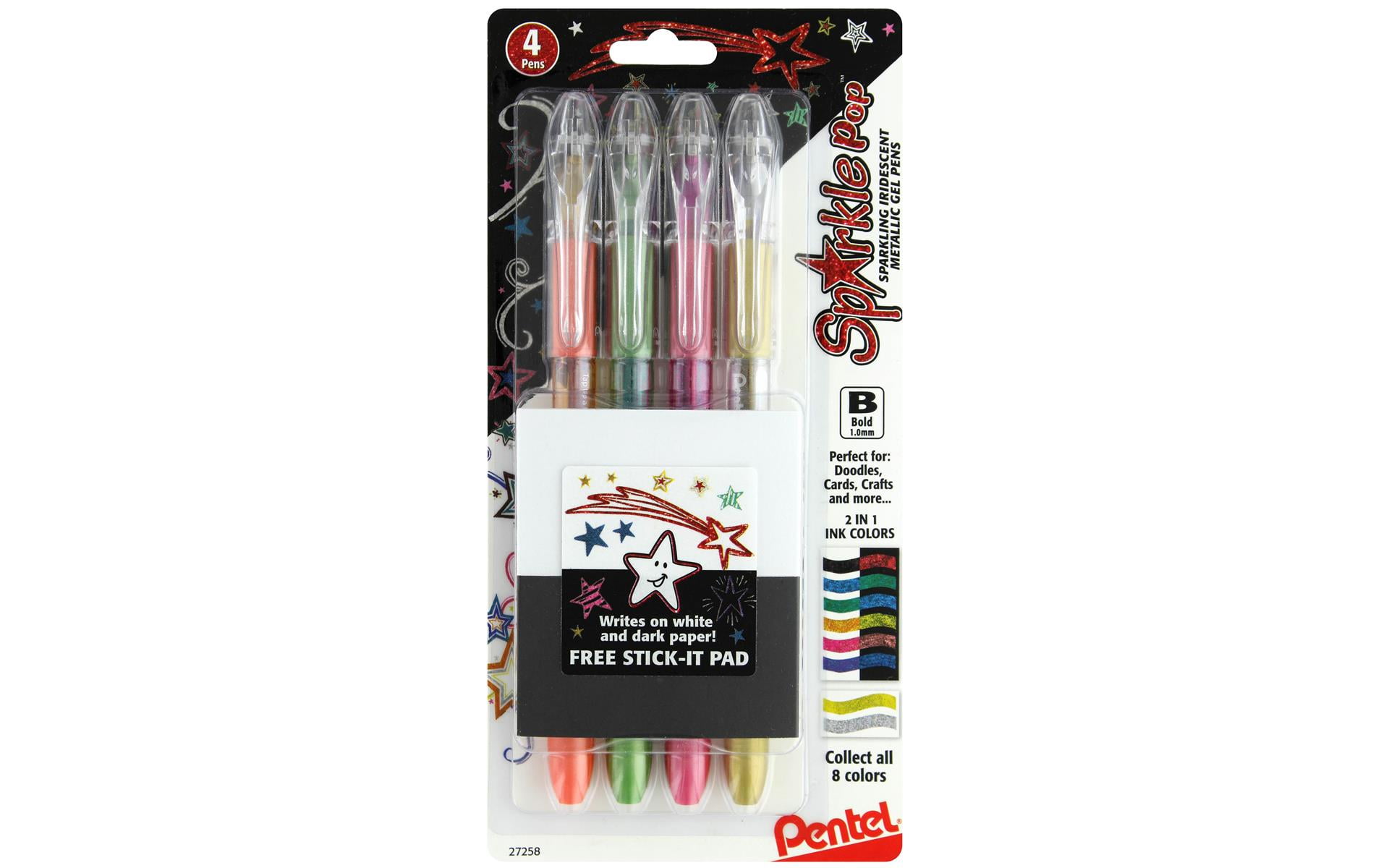 Pentel Sparkle Pop Irid Met Gel Pen Bold Ast 4pc - Walmart.com