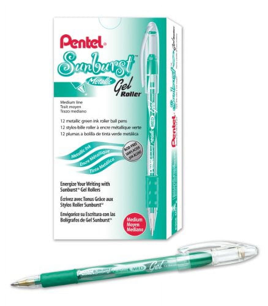 Pentel Sunburst Metallic Gel Pen, 0.8mm Tip Writes 0.4mm Line, Green ...