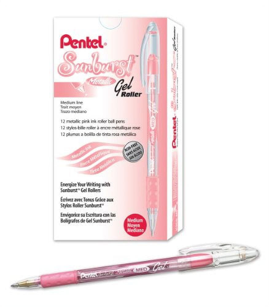 Pentel Sunburst Metallic Gel Pen, 0.8mm Tip Writes 0.4mm Line, Pink ...
