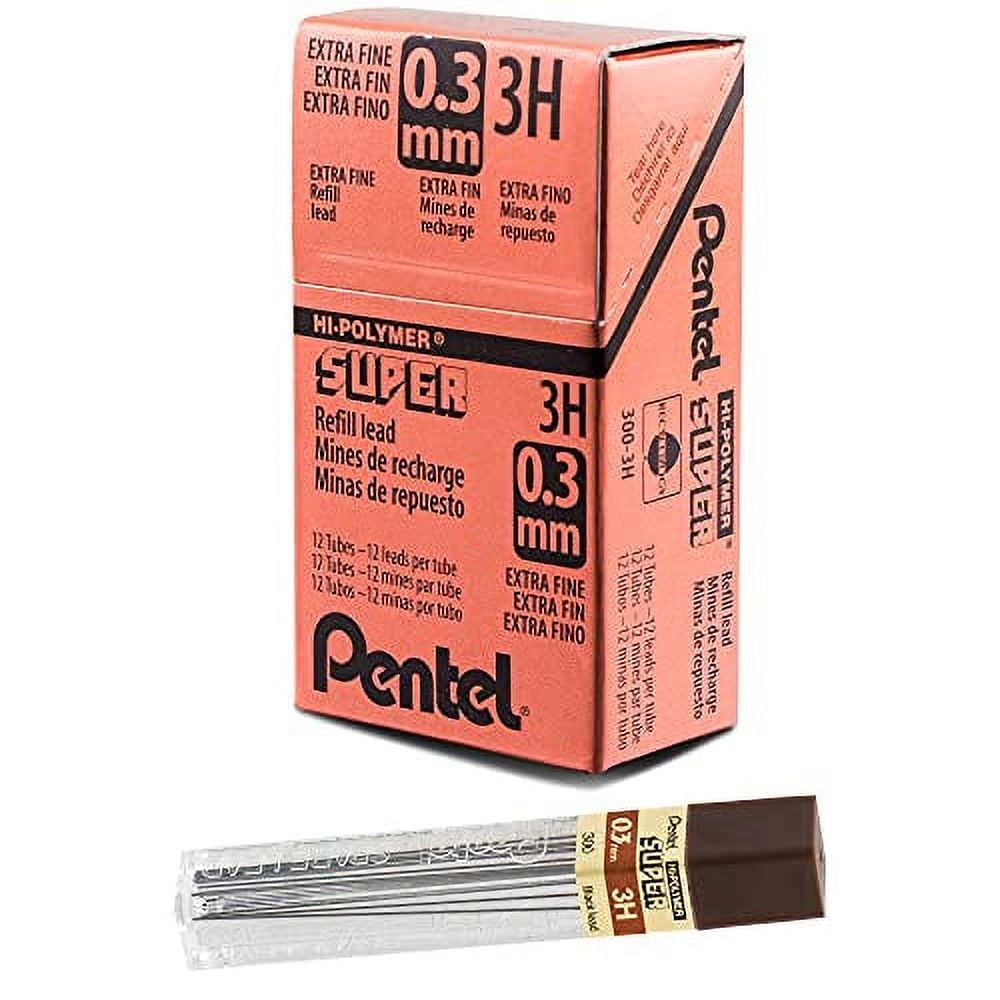 Pentel Super Hi-Polymer Lead, 0.3mm, Extra Fine, 3H, 12 pcs/Tube, Box ...