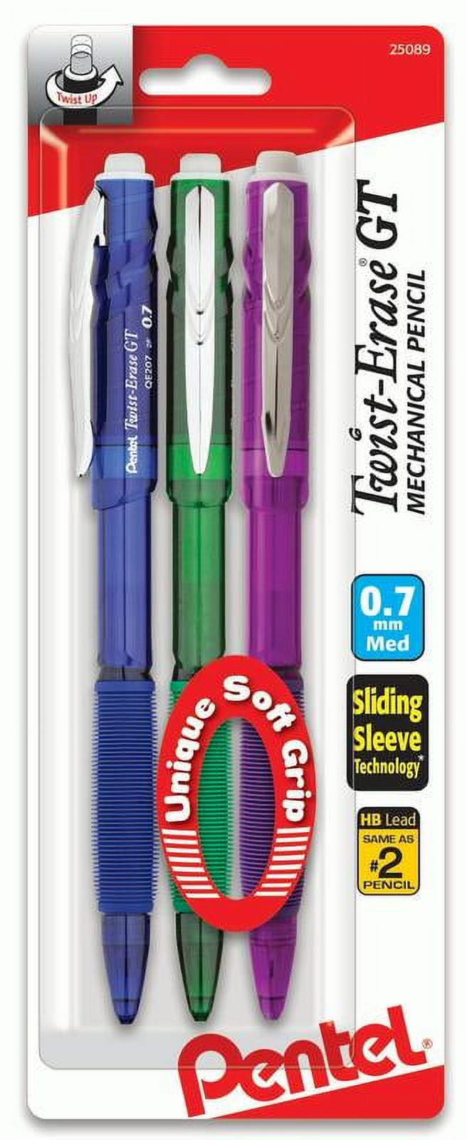 Pentel Twist-Erase GT (0.7mm) 1-CLICK Pencil, Asstd Barrels, 3-Pk ...