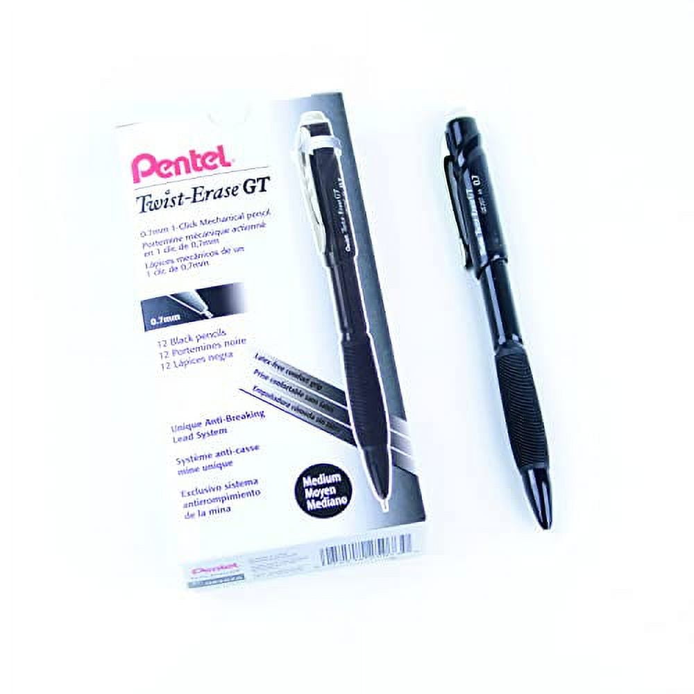 Pentel Twist-Erase GT, 0.7mm, Mechanical Pencil Transparent Black, Box ...
