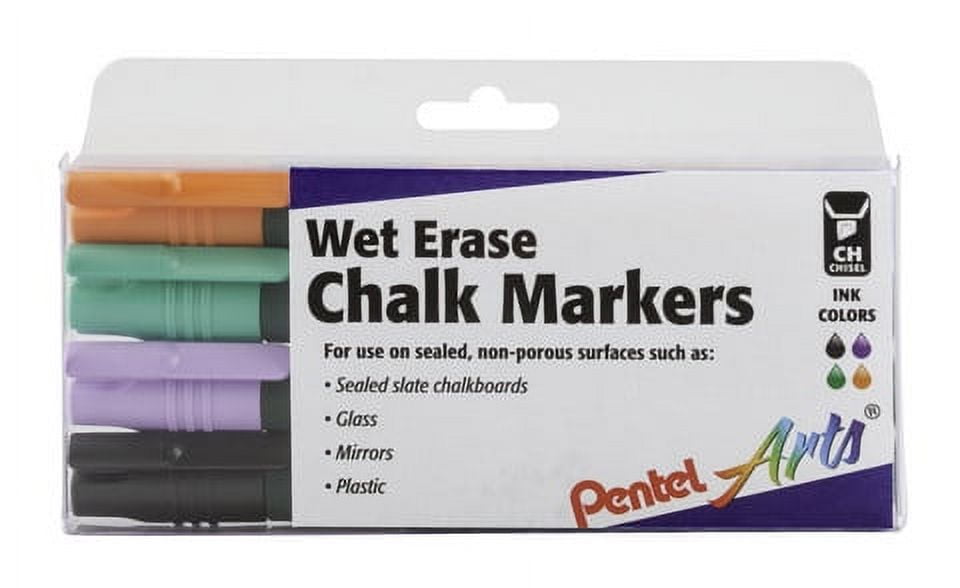 Pentel Wet Erase Chalk Markers - Primary Colors, Chisel Point, Set of 4 ...