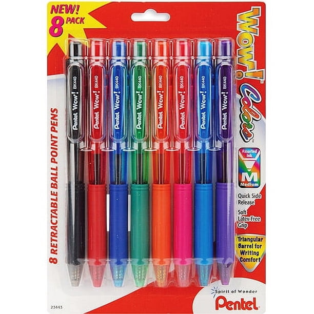 Pentel Wow! Colors Retractable Ball Point Pens Medium 8/Pkg-Assorted ...