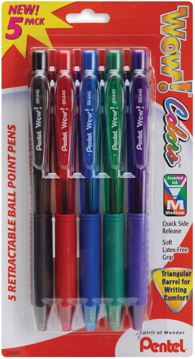 Pentel Wow! Colors Retractable Medium Ballpoint Pens 5/Pkg-Assorted ...
