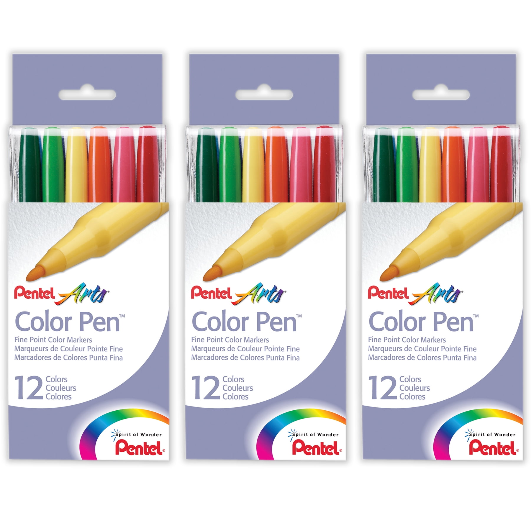 Pentel Arts Color Pen, 12 Colors Per Set, 3 Sets - Walmart.com