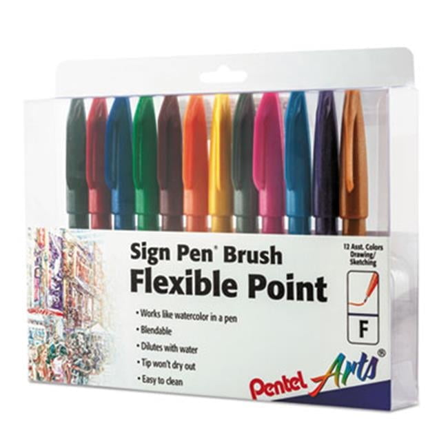 Pentel of America SES15CPC12 Sign Pen Brush Flexible Point Marker Pen ...