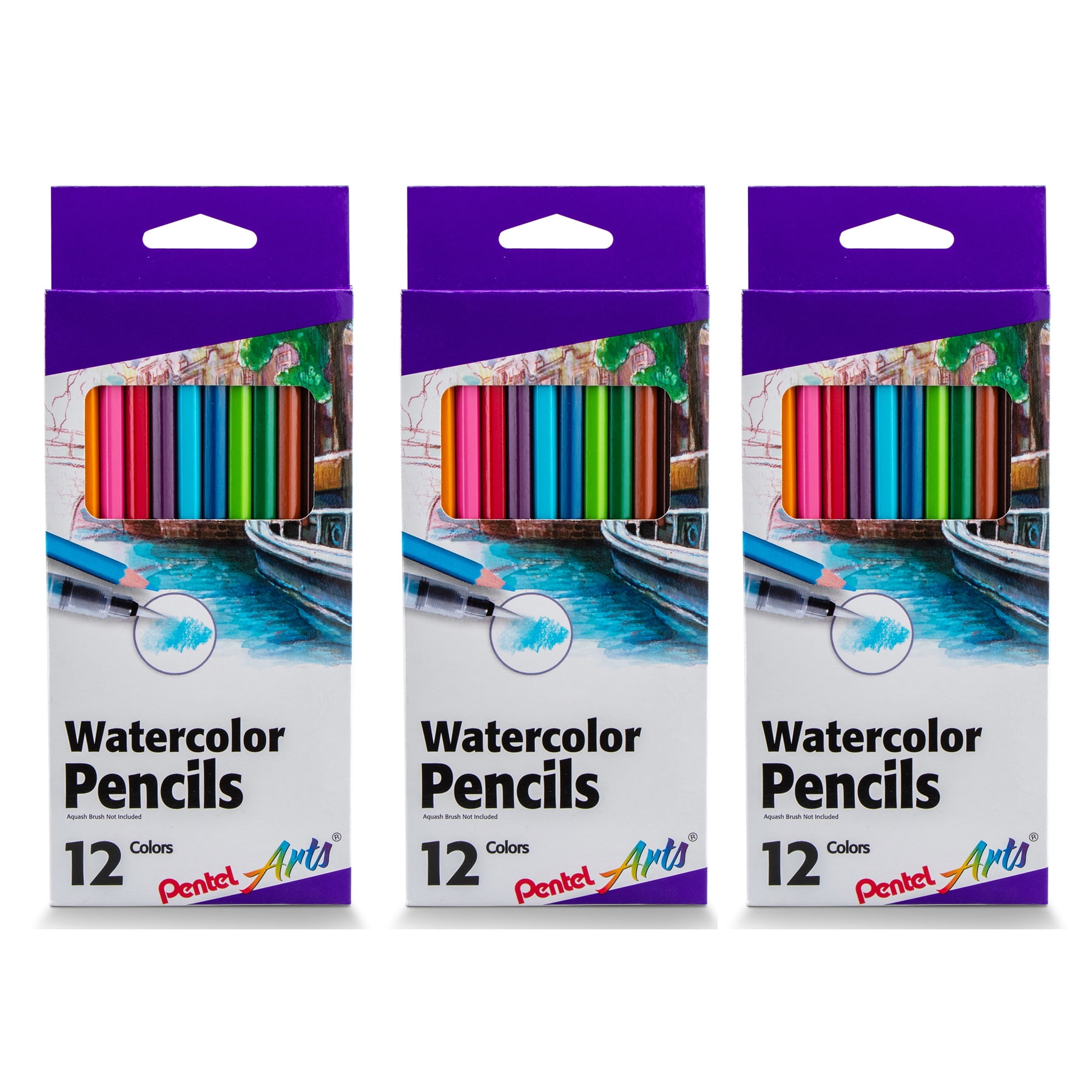 Pentel Arts Watercolor Pencil Set, Assorted Colors, 12 Per Set, 3 Sets ...