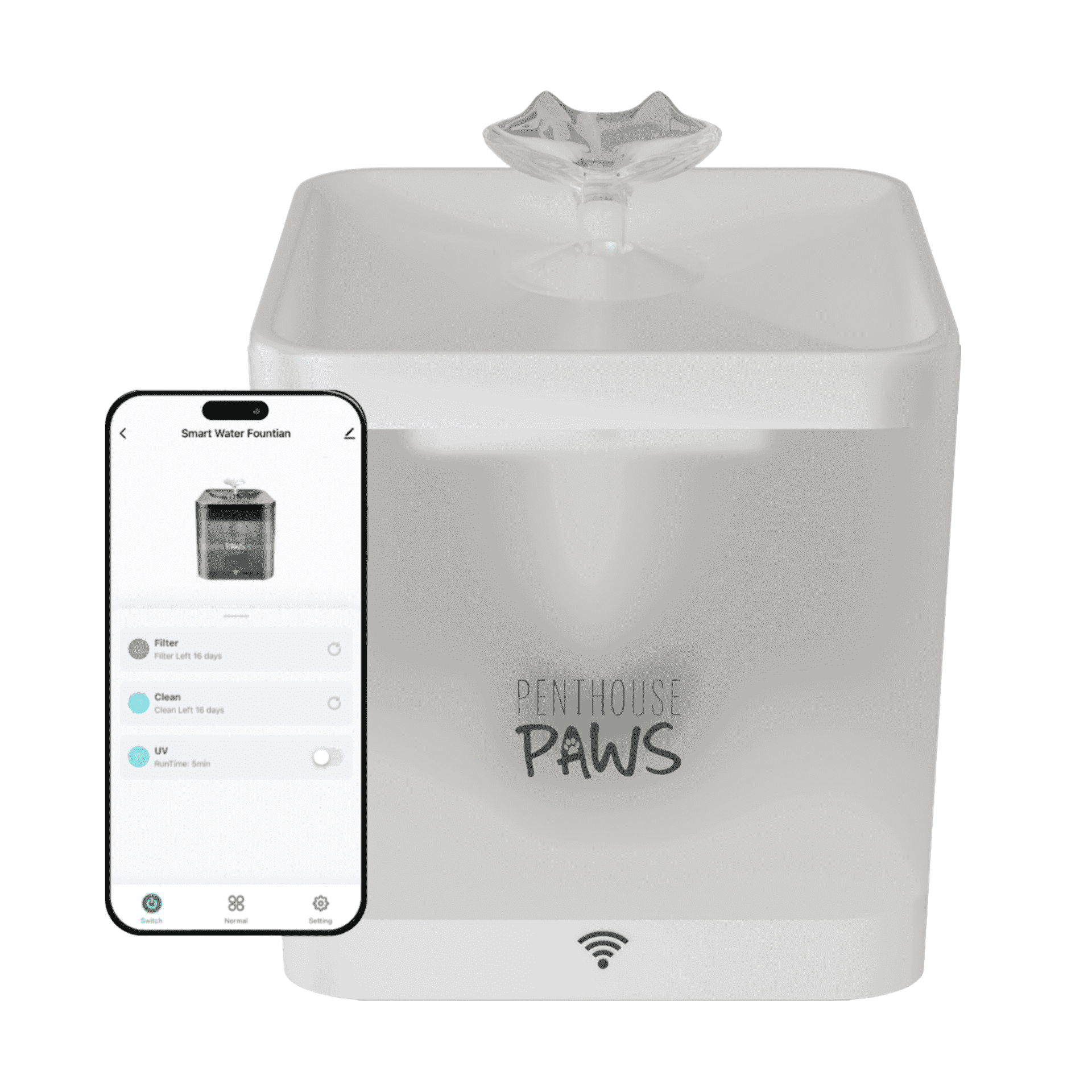 Penthouse Paws® Smart Cat Water Fountain, 2.2 L App-Controlled Plastic ...