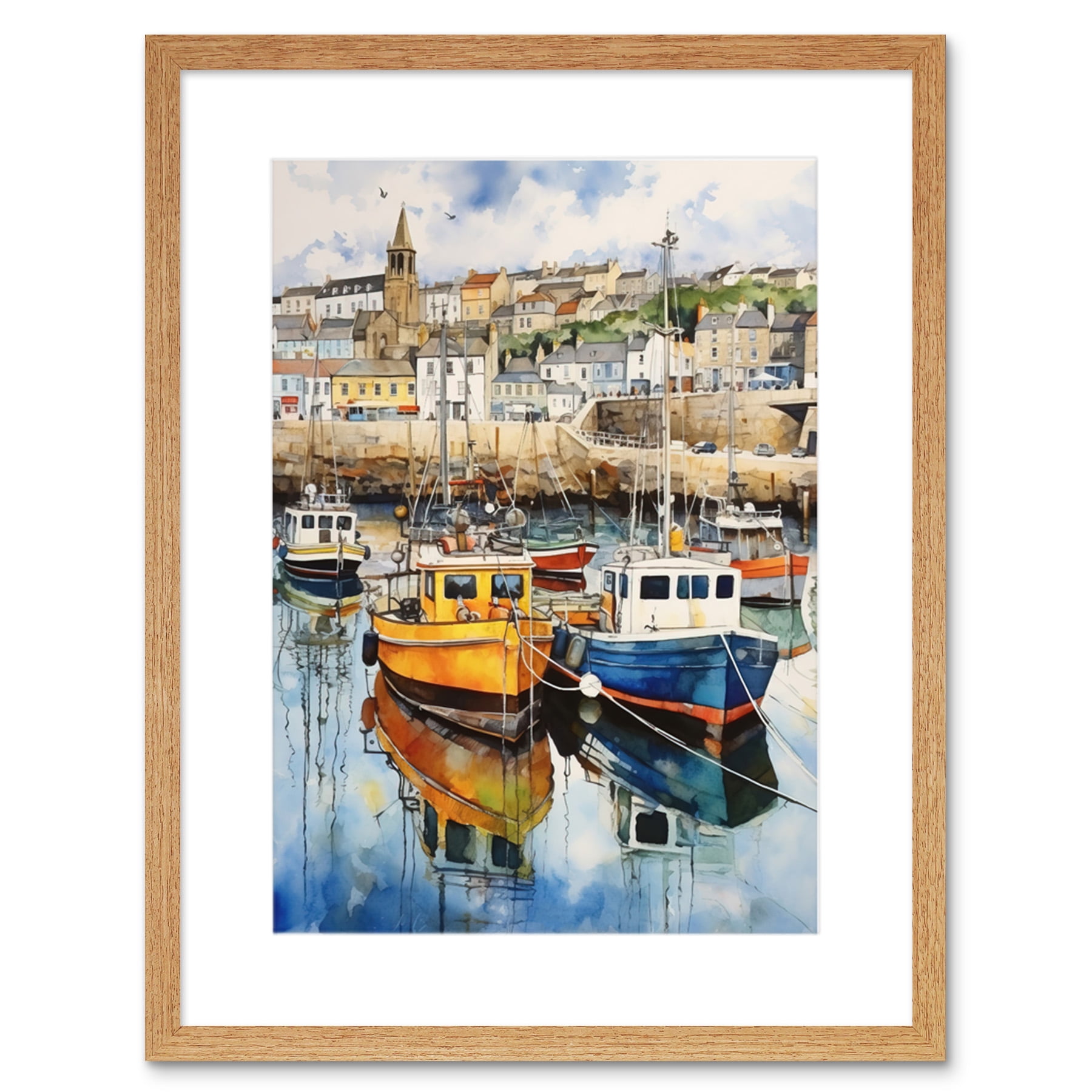 Penzance Harbour Trawler Boats Promenade Watercolour Painting Cornwall ...