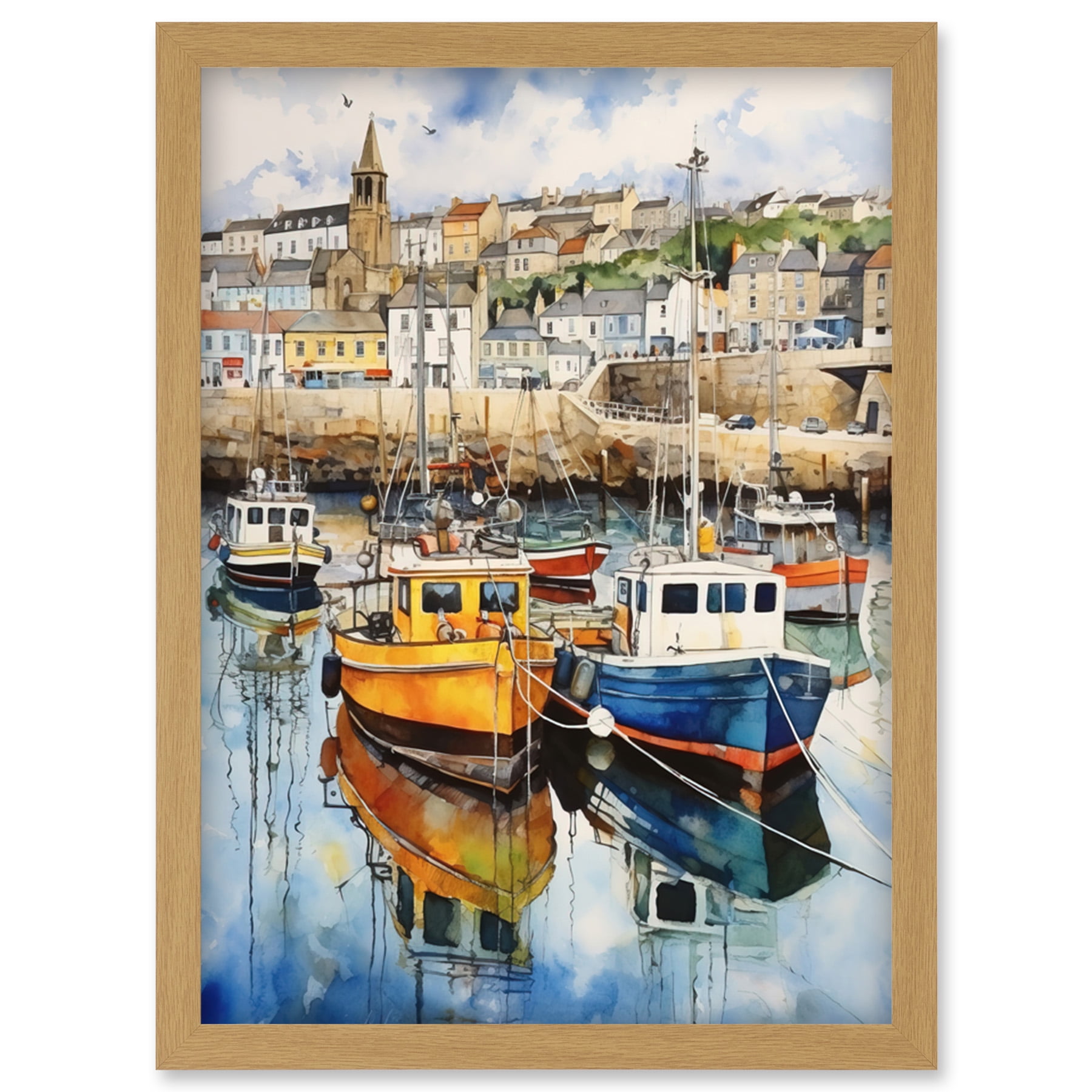 Penzance Harbour Trawler Boats Promenade Watercolour Painting Cornwall ...