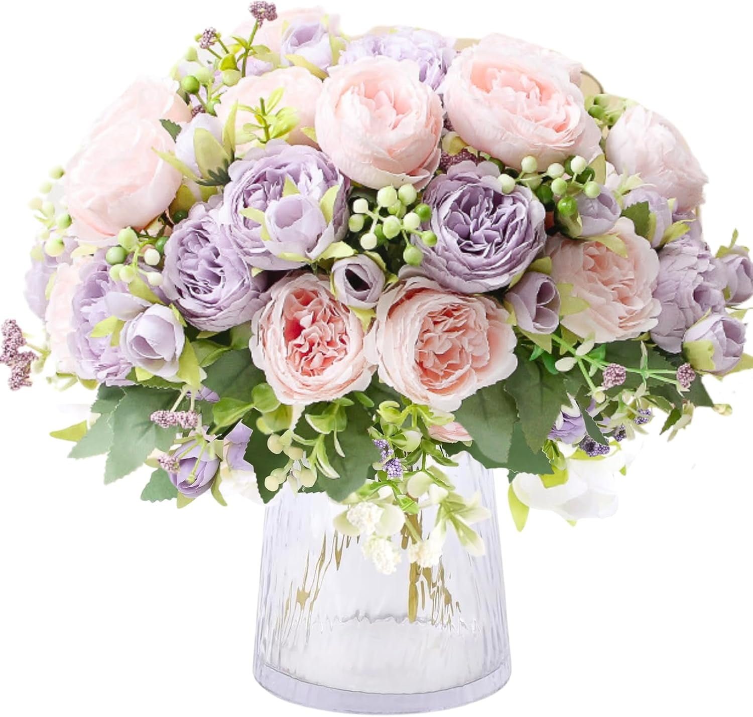 Peonies Artificial Flowers 3Pcs Pink Peony Purple Fake Silk Peonies ...