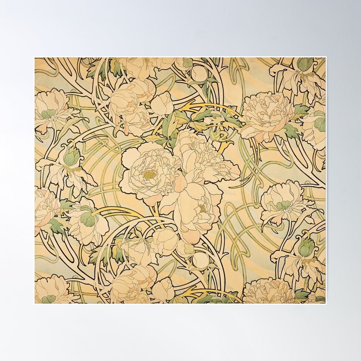 Peonies' By Alphonse Mucha (Reproduction) Poster Wall Art, Modern Wall ...
