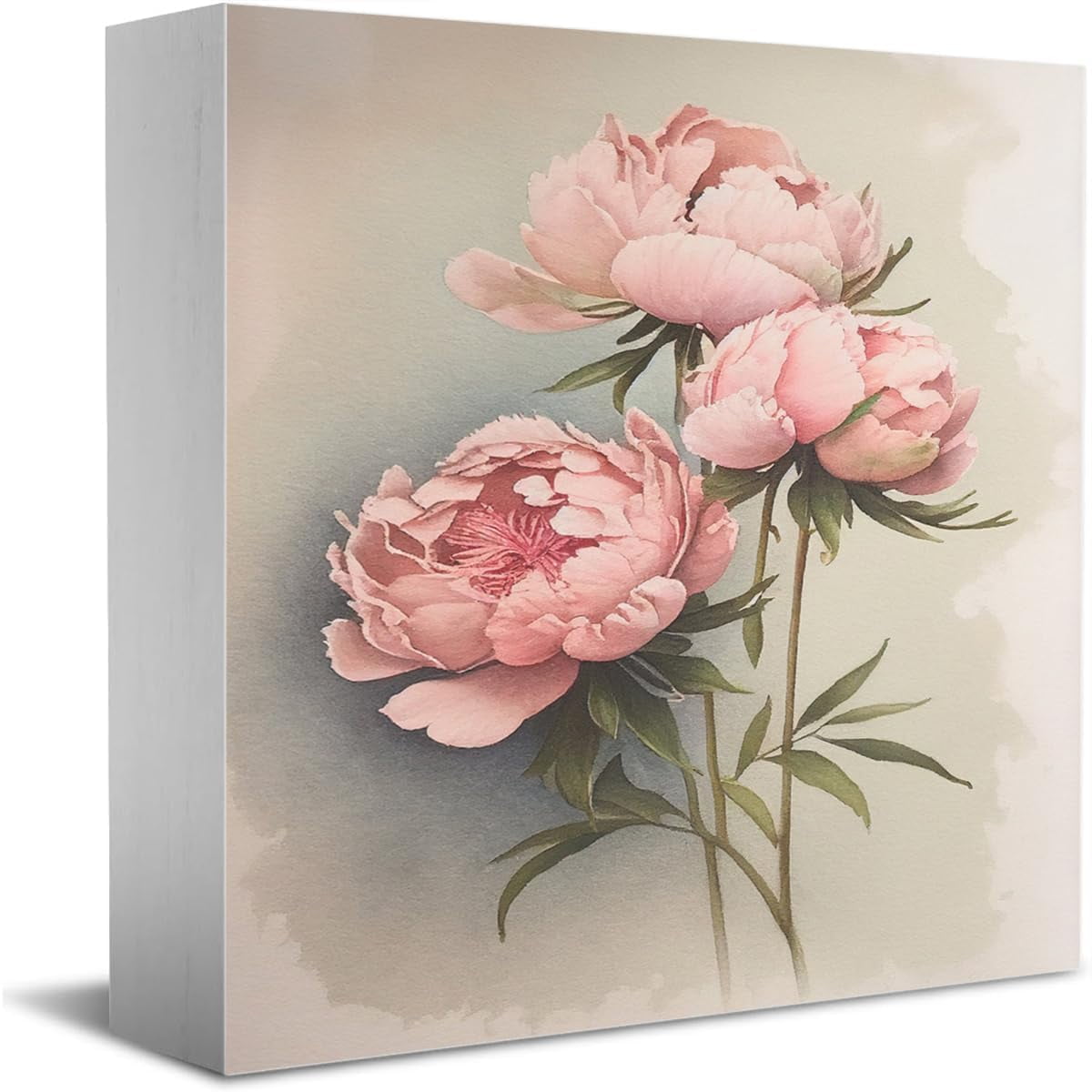 Peonies In Bloom Watercolour Floral Spring Wooden Box Sign Desk Decor ...