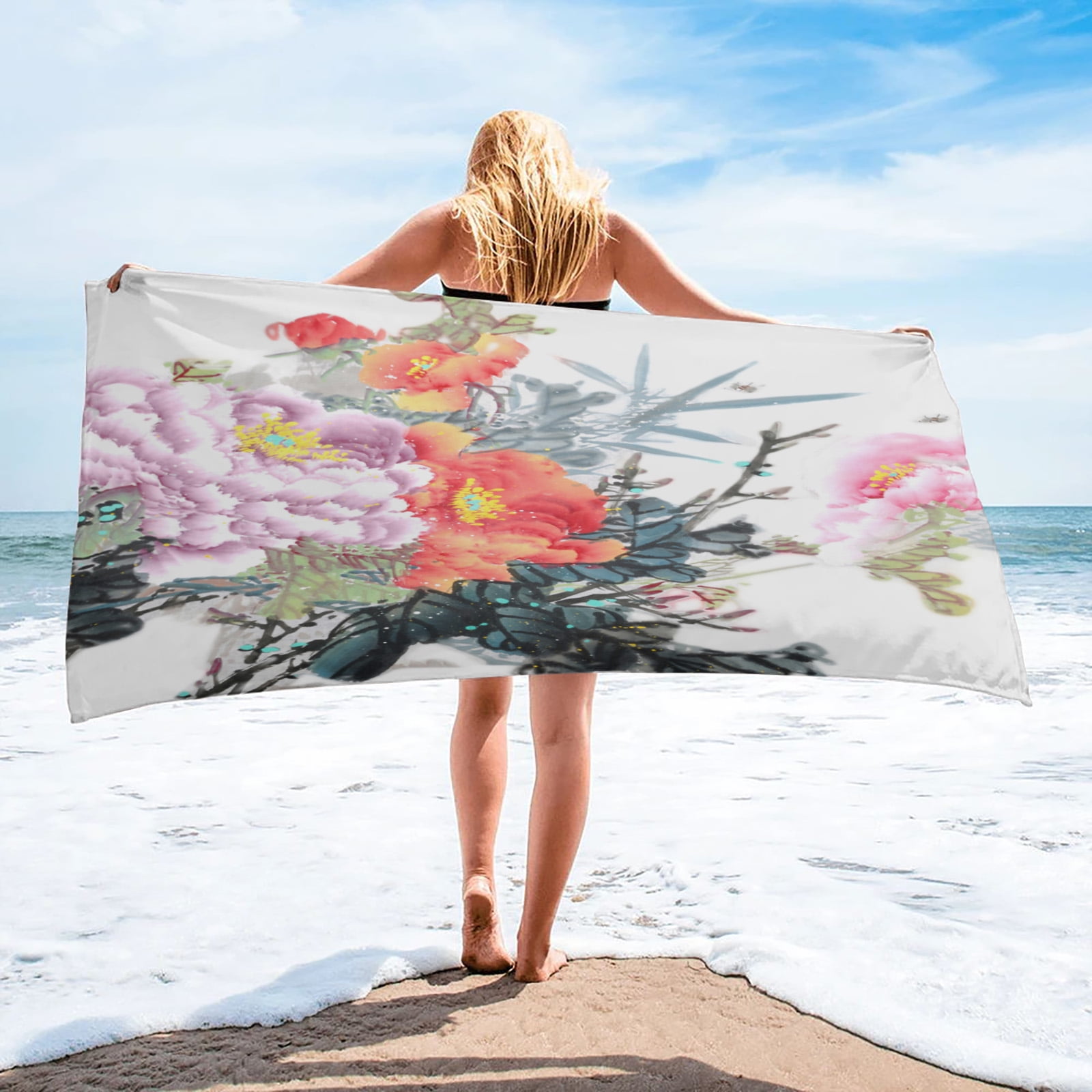 Peonies Soft Microfiber Bath Towel Swimming Beach Towel Sports Travel ...