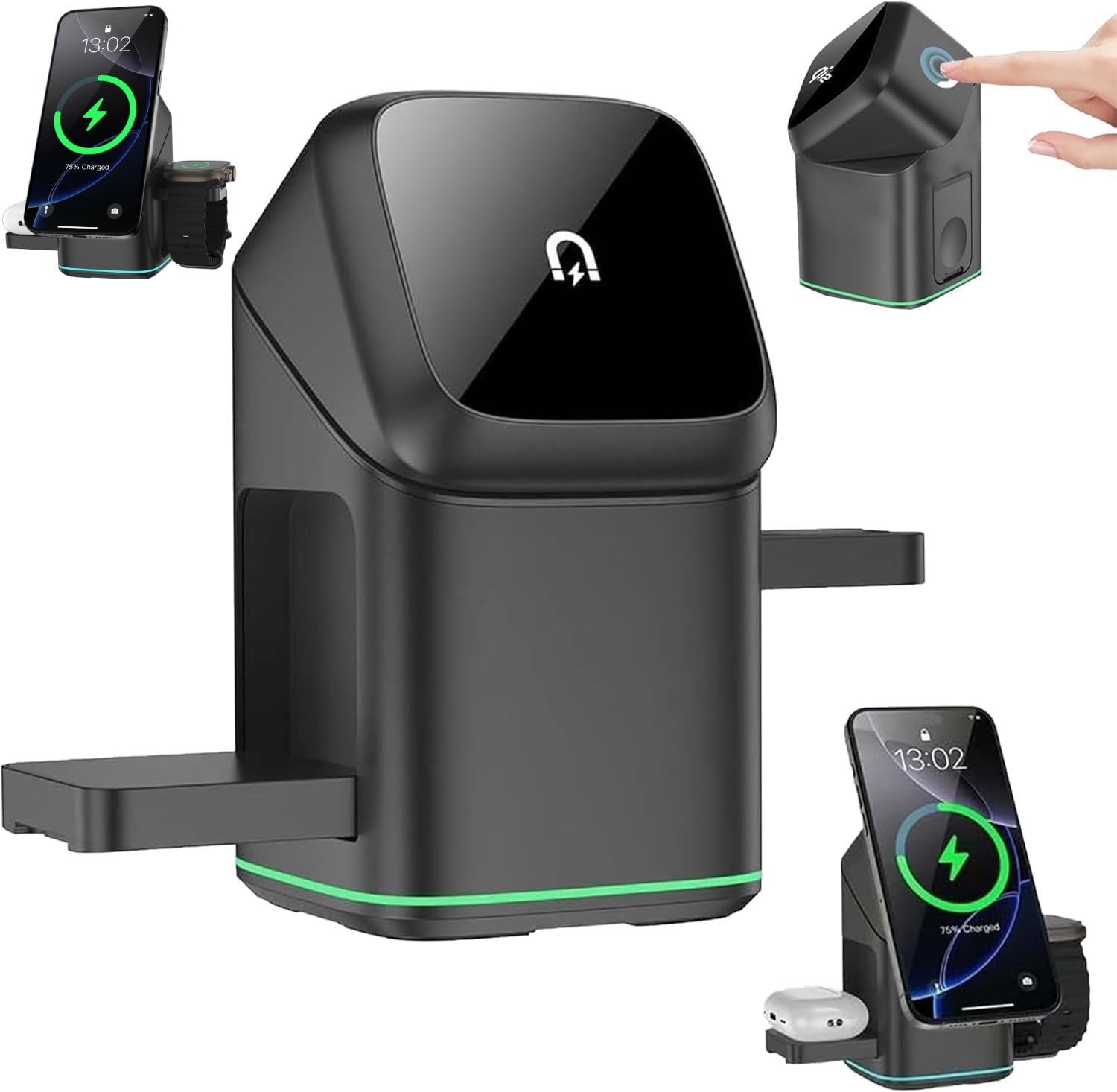 Peonly 3 in 1 Charger, 3-in-1 Wireless Charger-Wireless Multi-Device ...