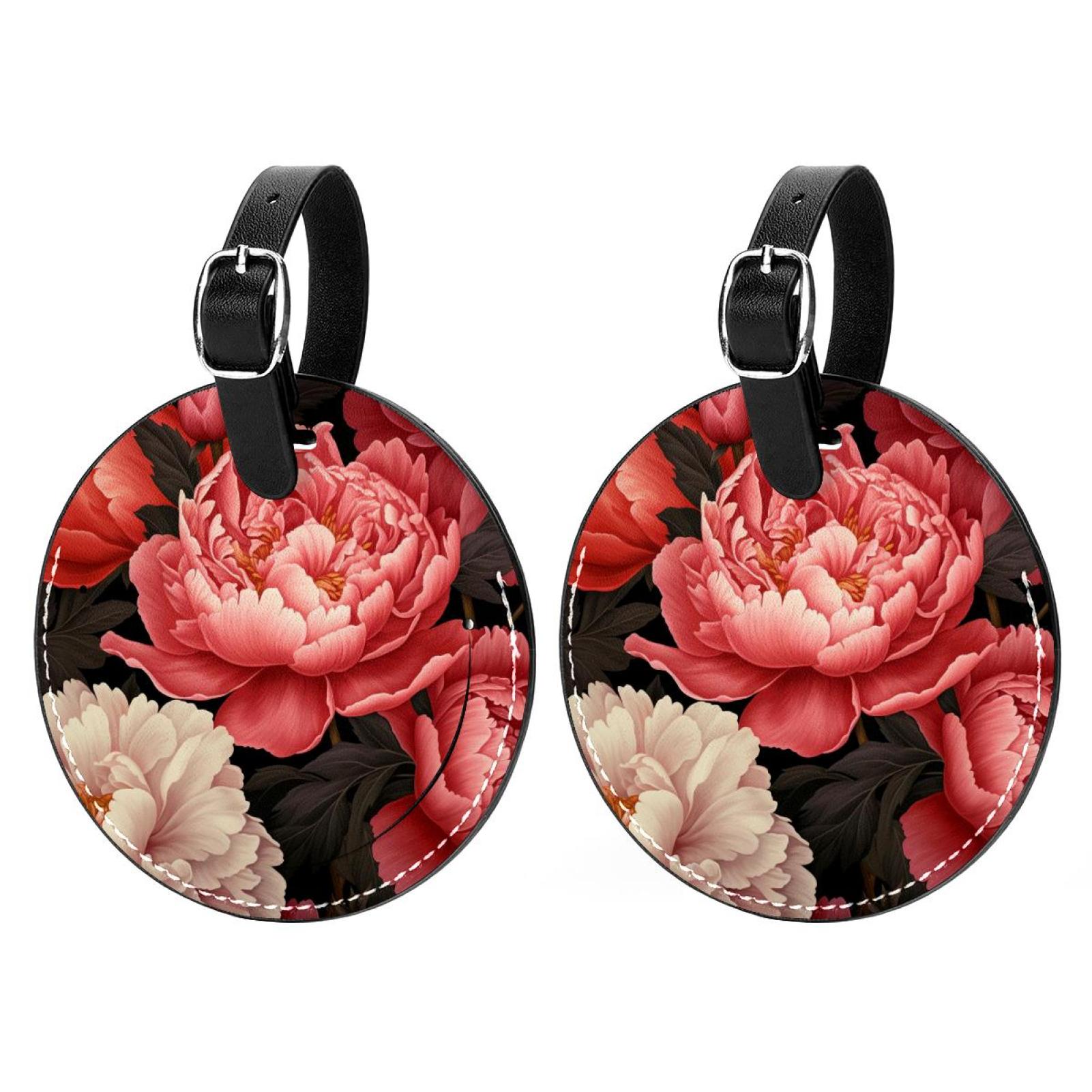 Peony 2Pcs PU Leather Round Luggage Tags with Privacy Cover and Name ID ...