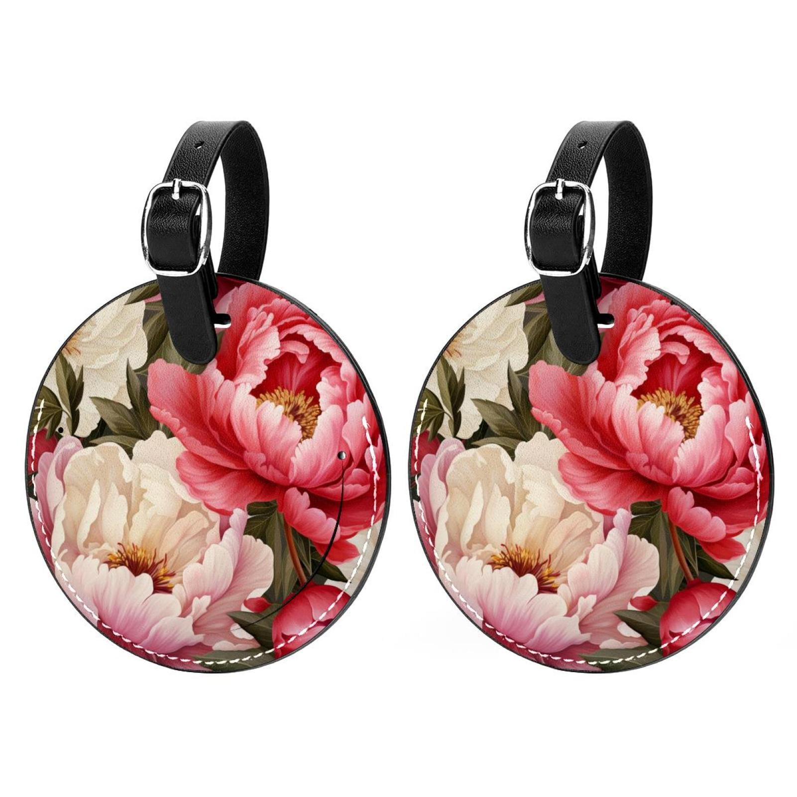 Peony 2Pcs PU Leather Round Luggage Tags with Privacy Cover and Name ID ...