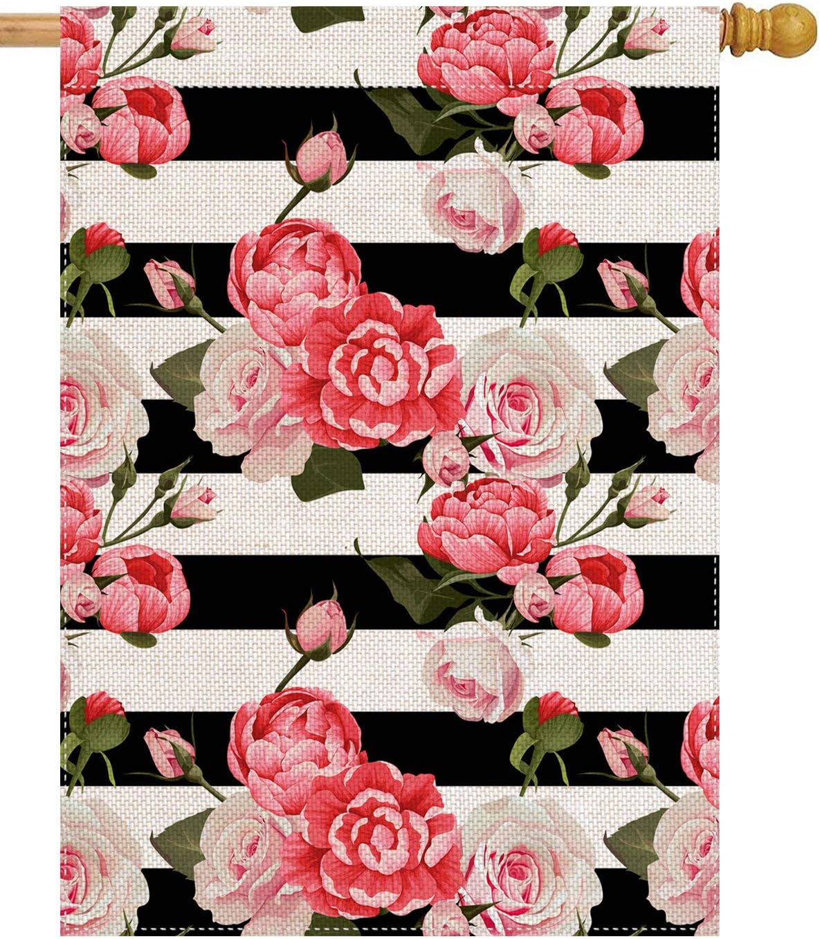 Peony And Roses 28 x 40 House Flag Double Sided, Black and White ...