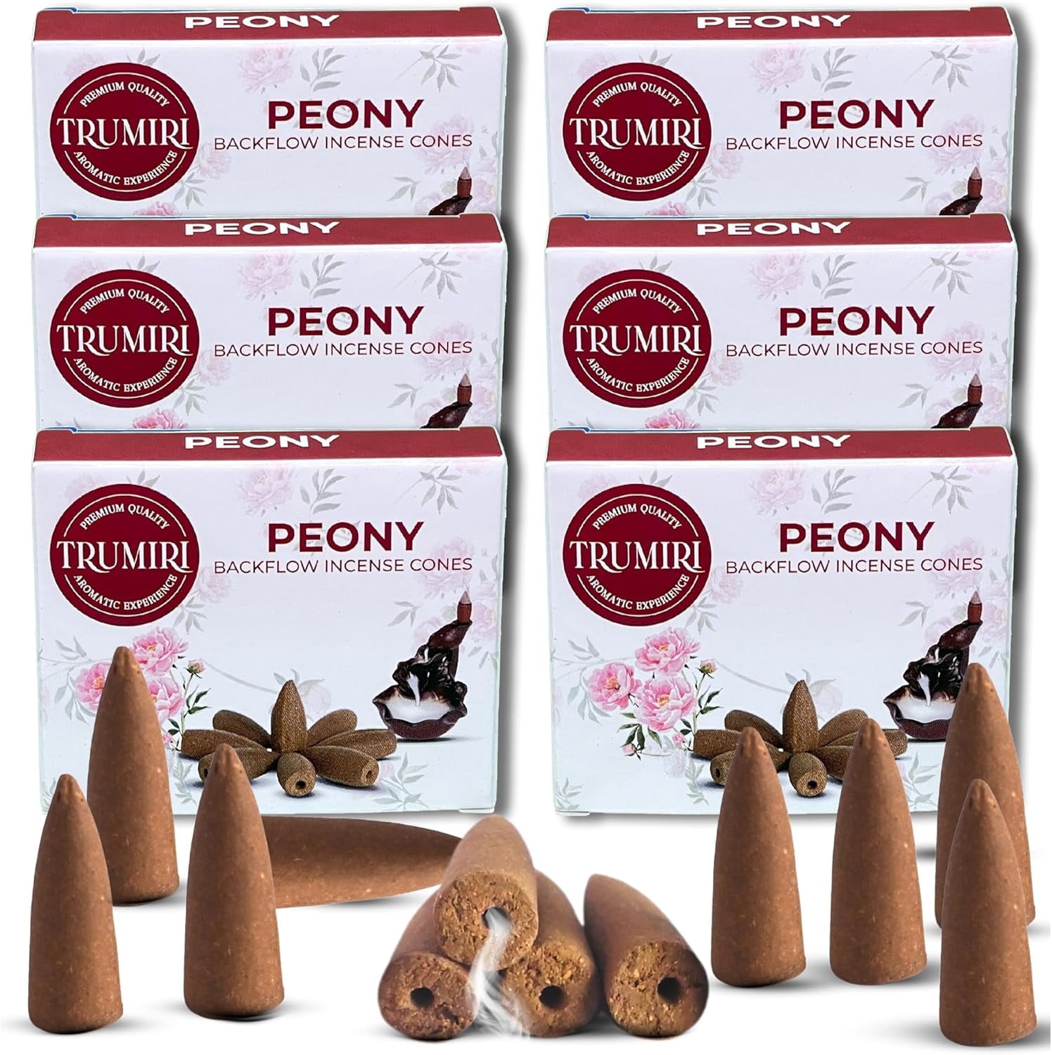 Peony Backflow Incense Cones - 60 Total Incense Waterfall Cones - Six ...