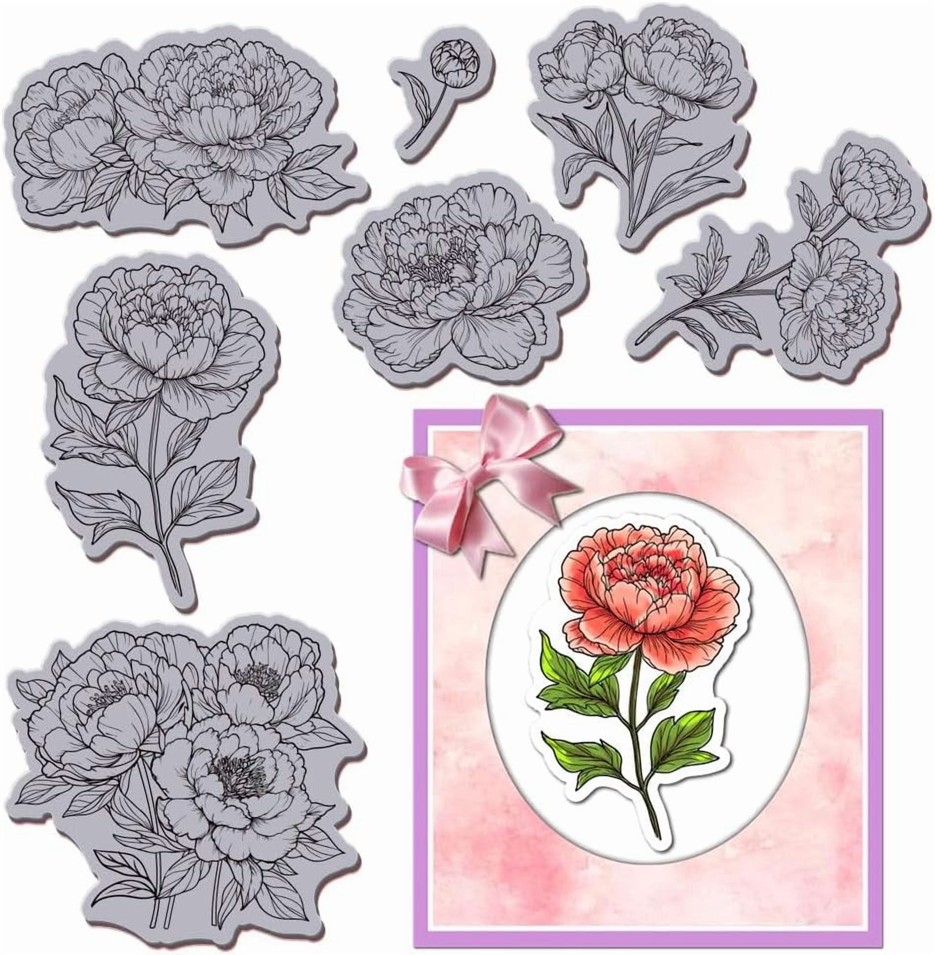 Peony Bouquet Cling Rubber Stamp 8.7"x7" Peony Flower EVA Stamps ...