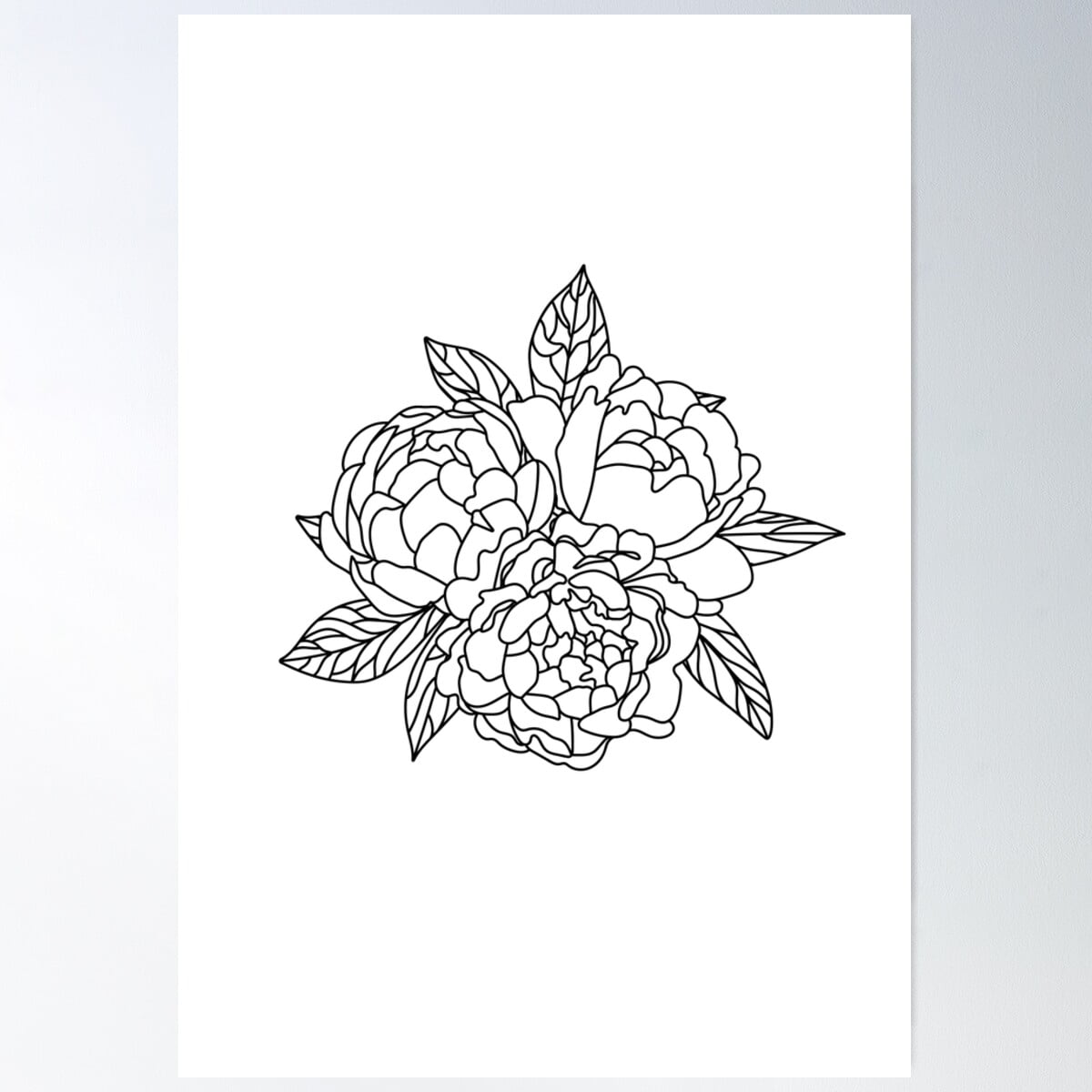 Peony Bouquet Outline Peonies Line Art Poster Wall Art, Modern Wall ...