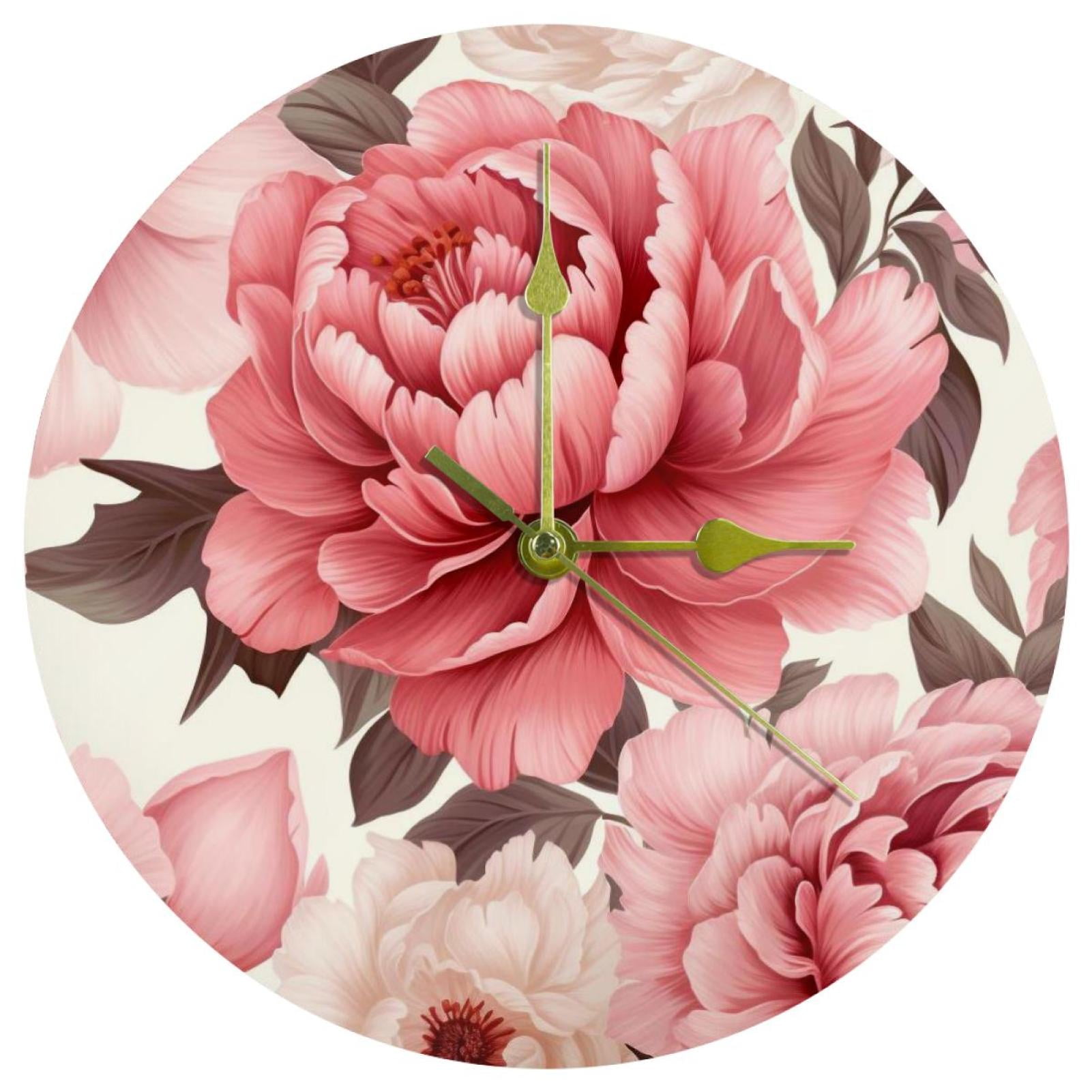 Peony Circular Acrylic Wall Clock - Elegant Timepiece for Home with ...