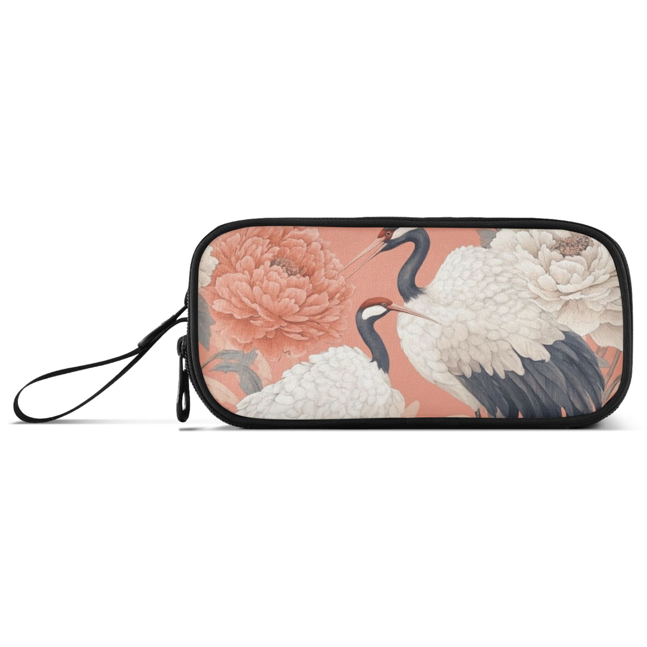 Peony Cranes Leaves Vintage Color Pencil Case Stationary Holder Pen Bag ...