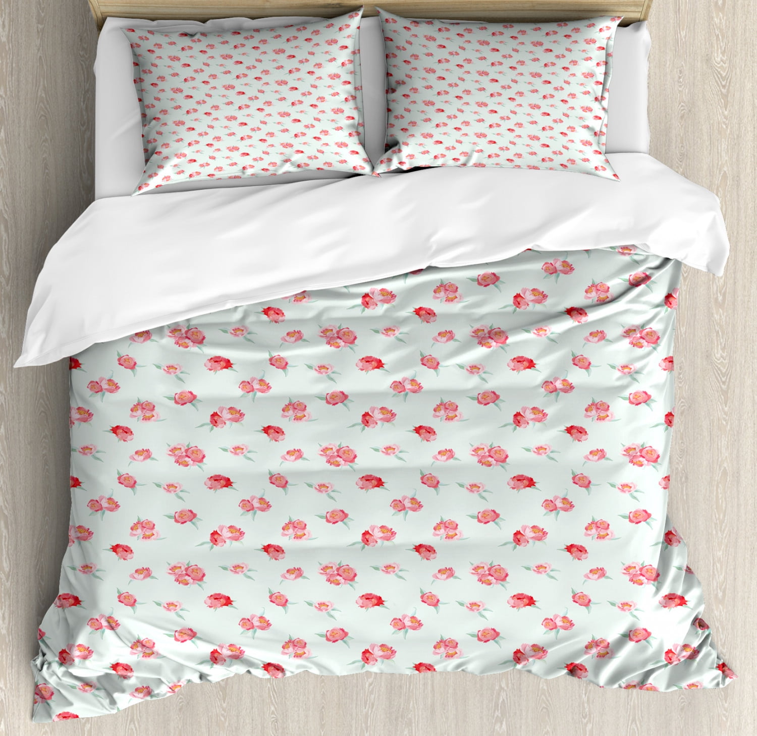 Peony Duvet Cover Set King Size, Repetitive Soft Tones Watercolor Look ...